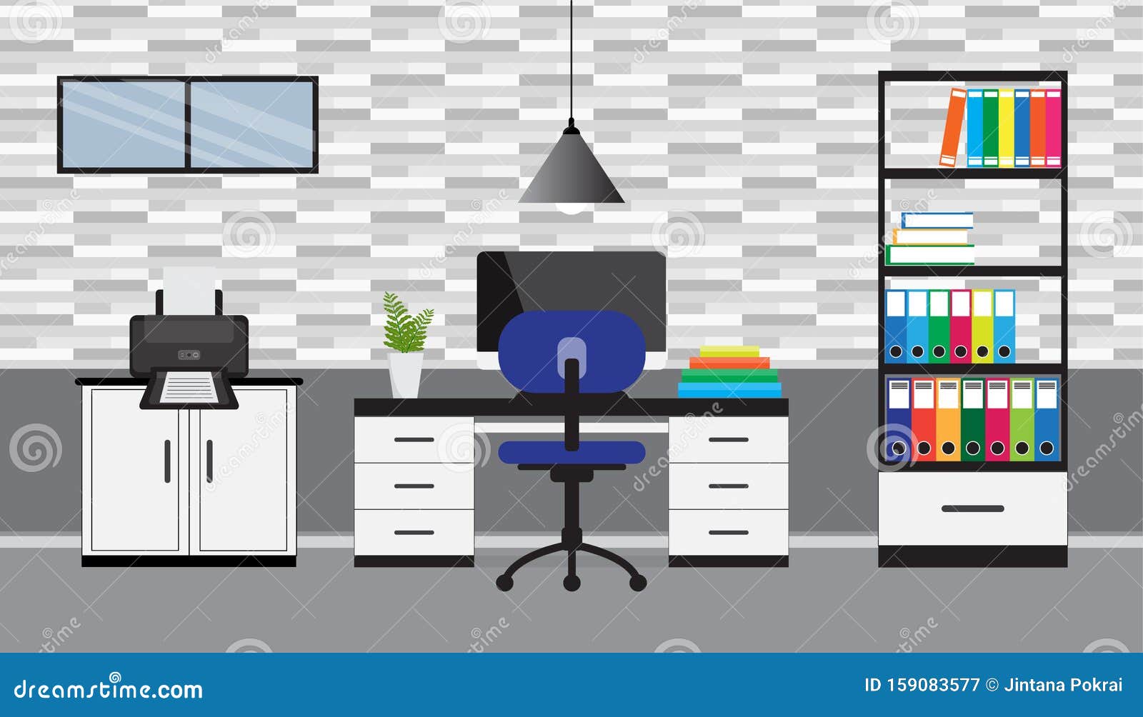 Flat Design of Modern Workspace, Home Office Interior Stock ...