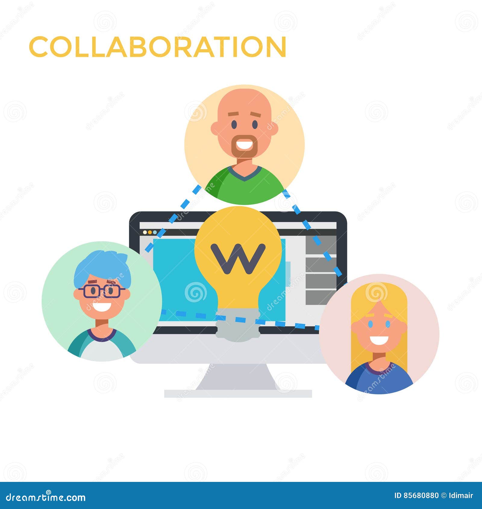 Flat Design Monitor with Characters Icons Collaboration. Vector Stock ...