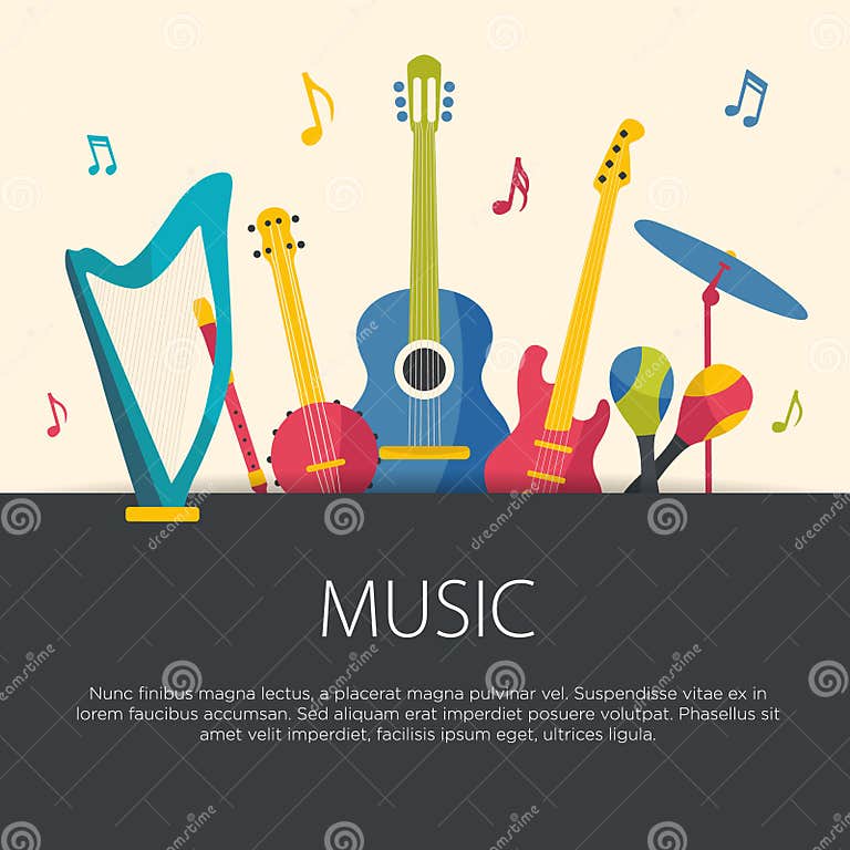 Flat Design Musical Instruments. Stock Vector - Illustration of design ...