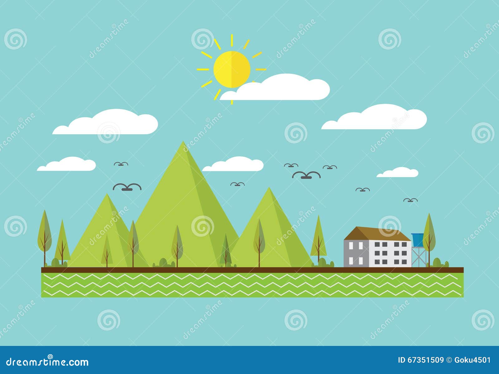 Flat Design Nature Landscape Illustration Stock Illustration ...