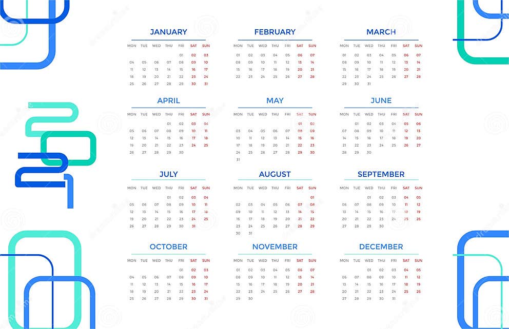 Flat Design New Year 2021 Calendar Rectangle Shape Stock Illustration ...