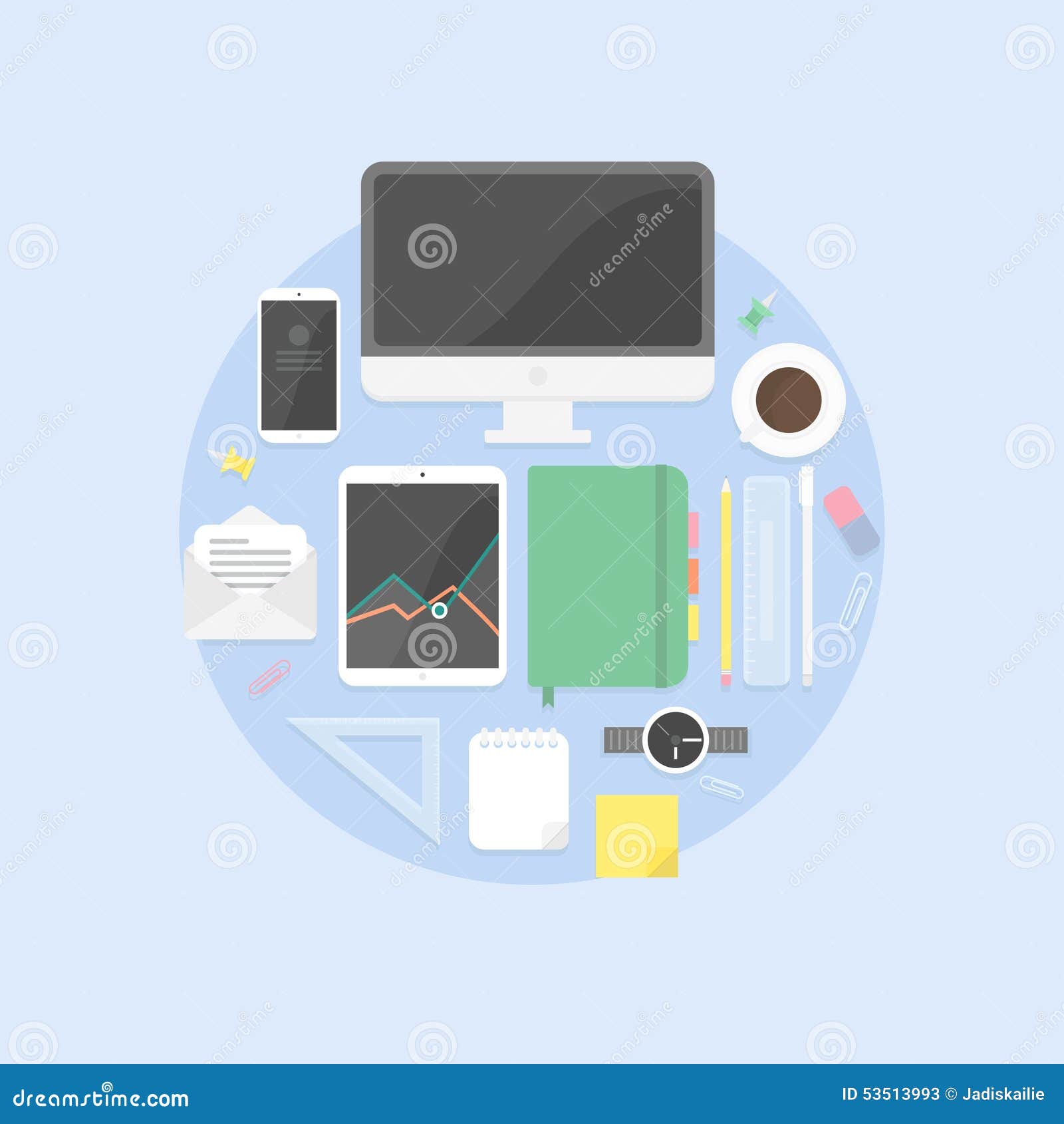 Flat Design Objects, Productive Office Workplace Stock Vector ...