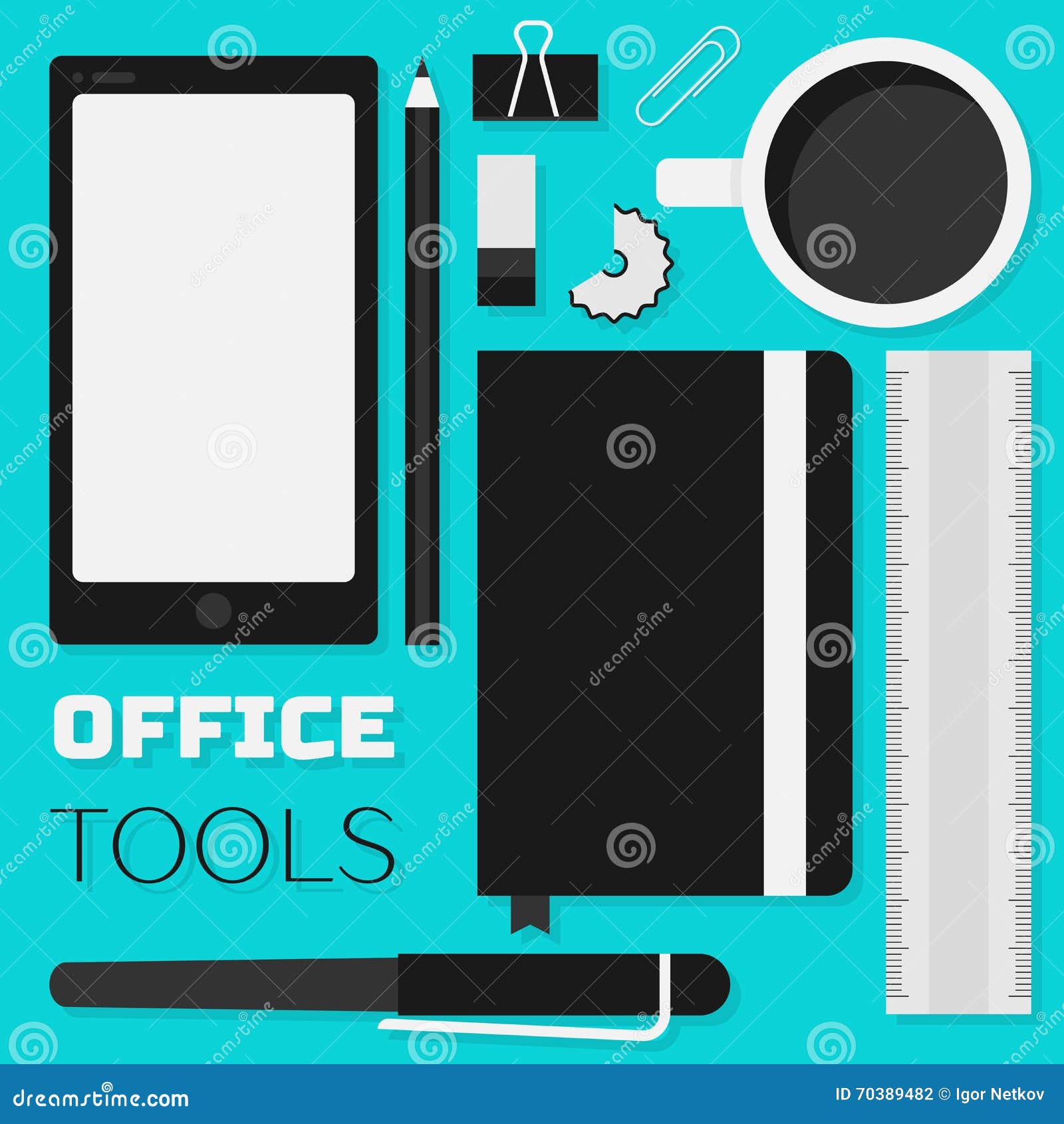 Flat design office tools stock vector. Illustration of object - 70389482