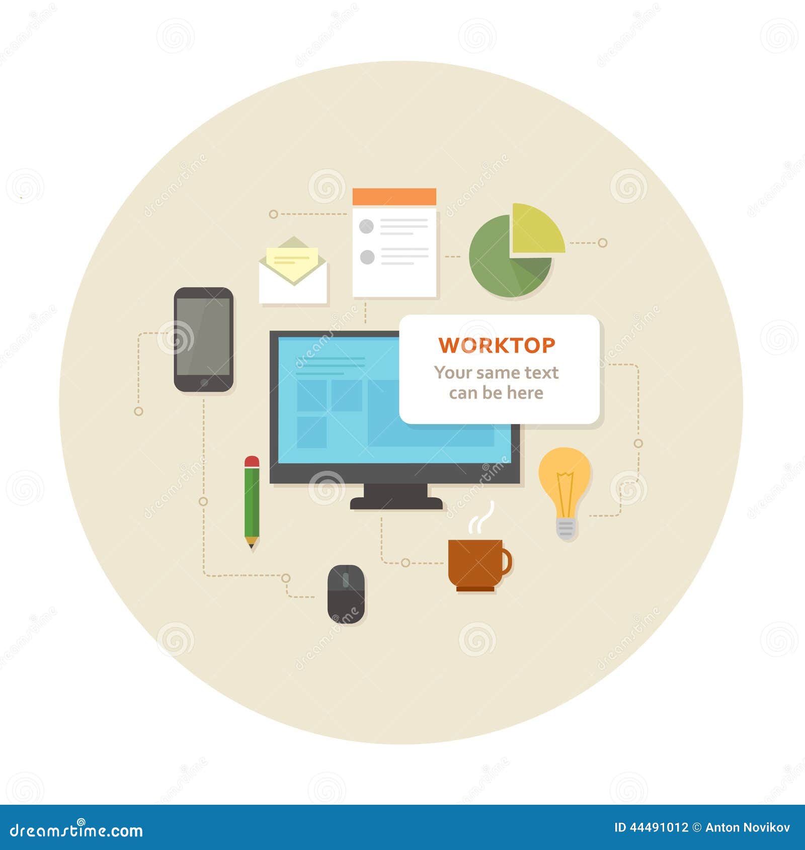 Flat Design Office Work Pictograms Set Stock Vector - Illustration of ...