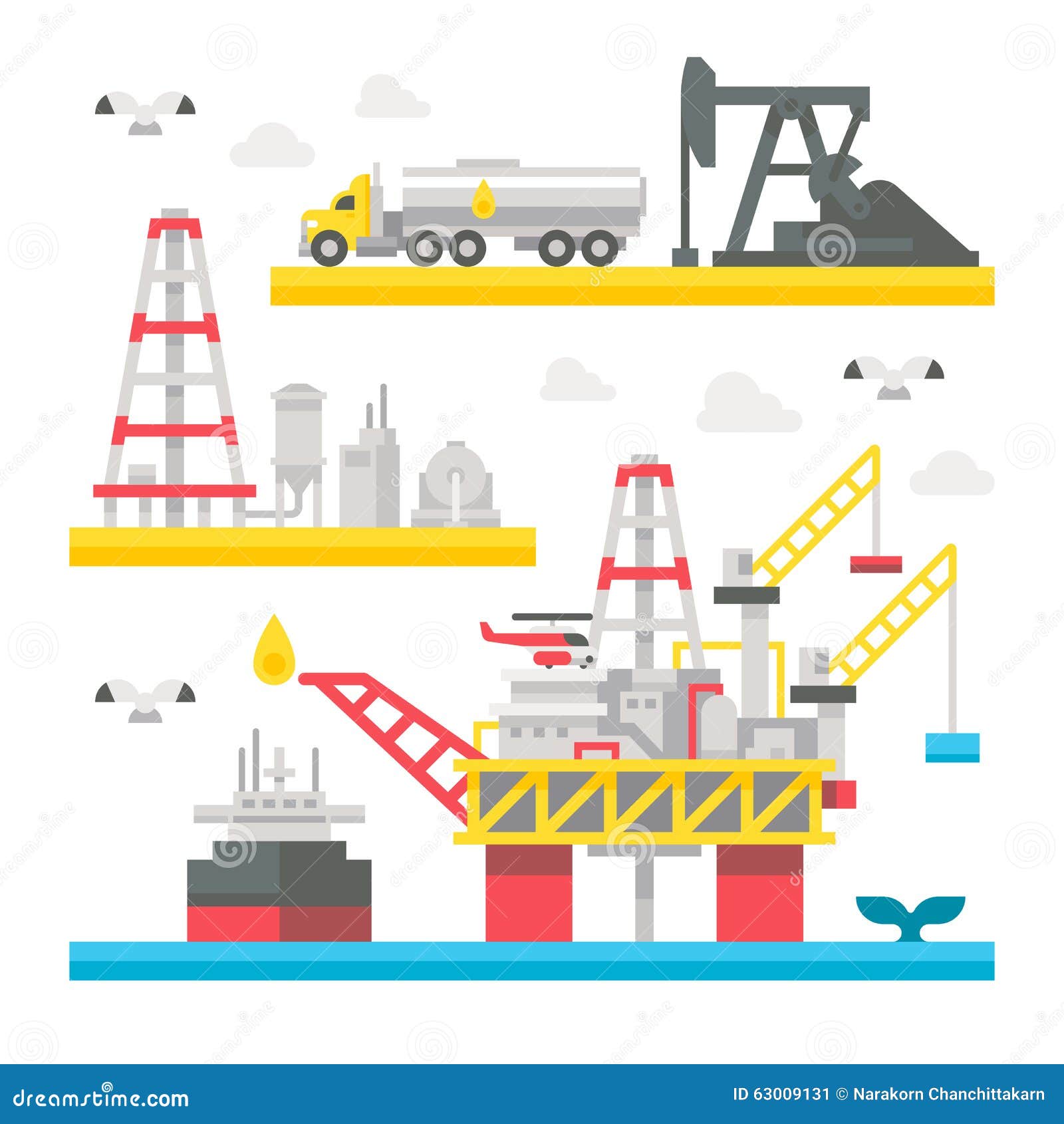 Flat design oil rig set stock vector. Illustration of offshore - 63009131