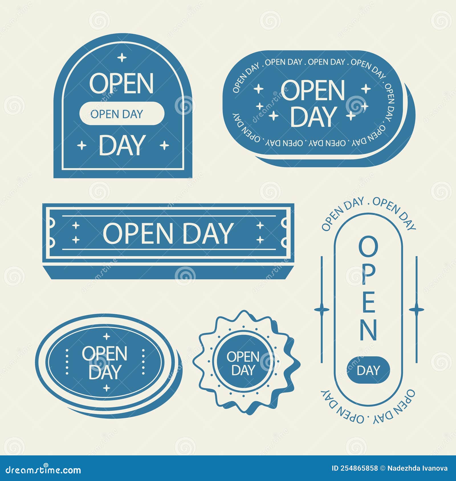 Flat Design Open Day Badges Vector Illustration Stock Vector ...