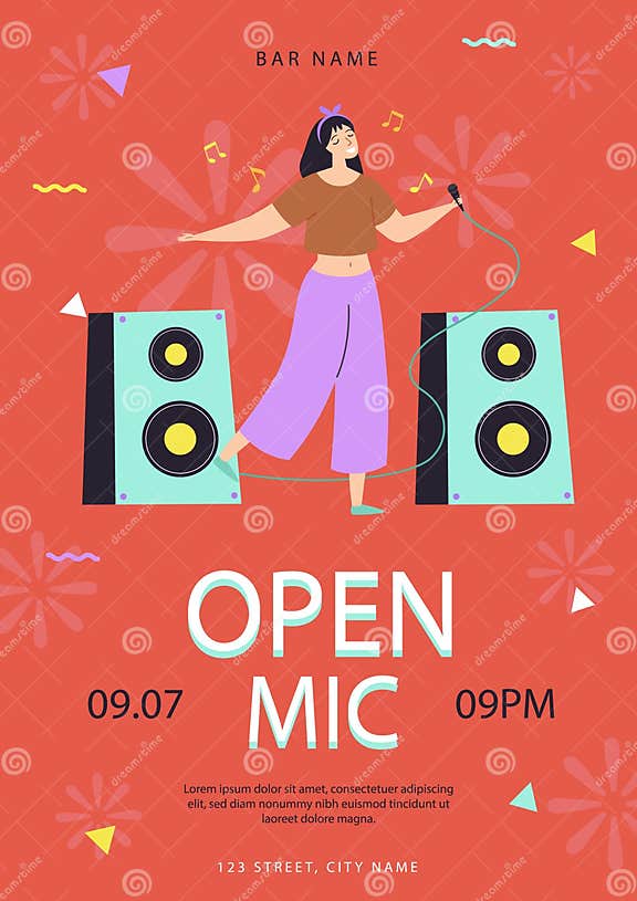 Flat Design Open Mic Poster Design Vector Illustration. Stock Vector ...