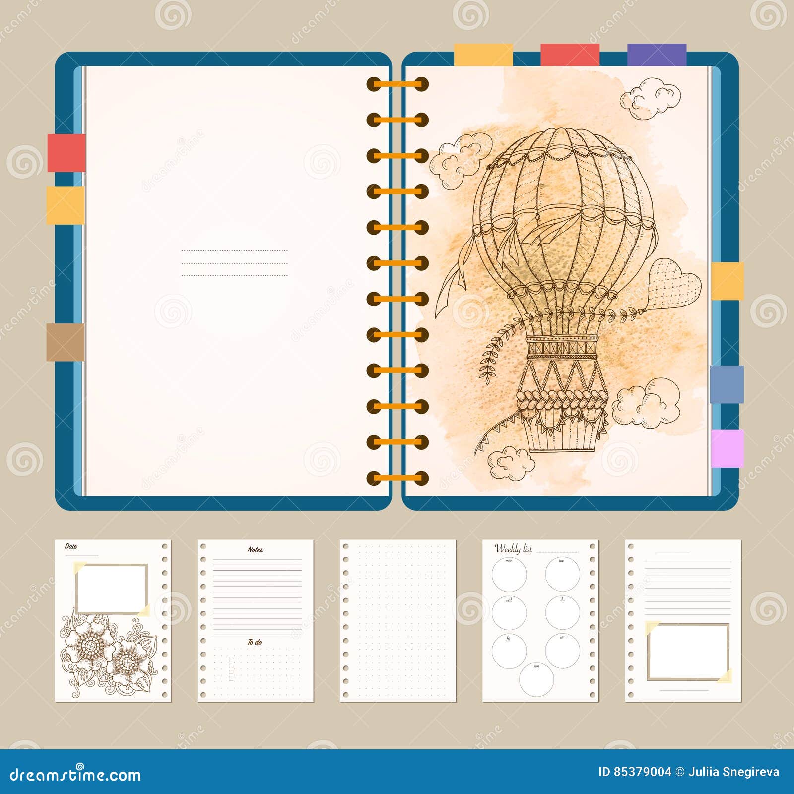 Flat Design Opened Notepad. Sketchbook, Diary Mockup. Stock Vector ...