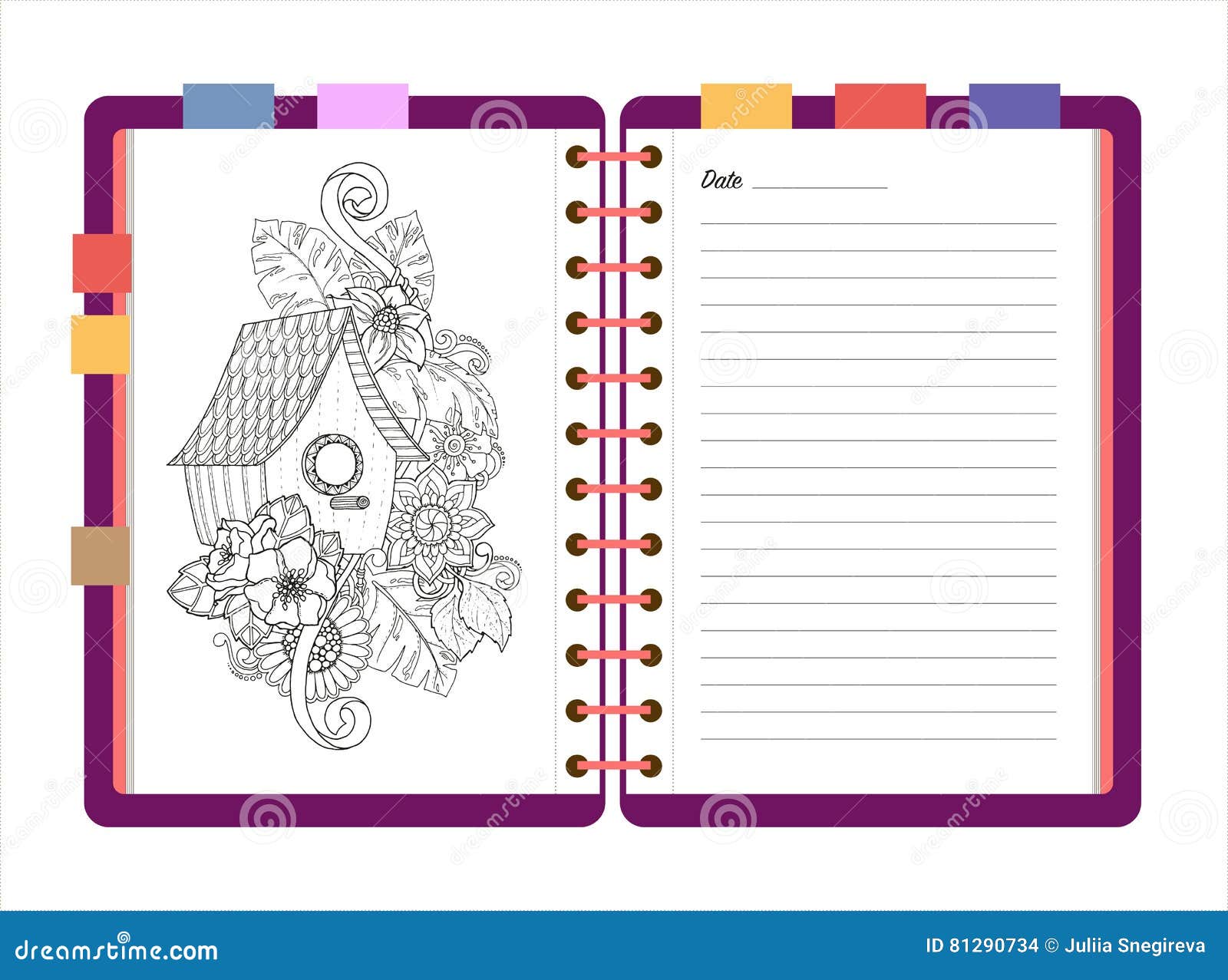 Flat Design Opened Notepad. Sketchbook, Diary Mockup. Stock Vector ...