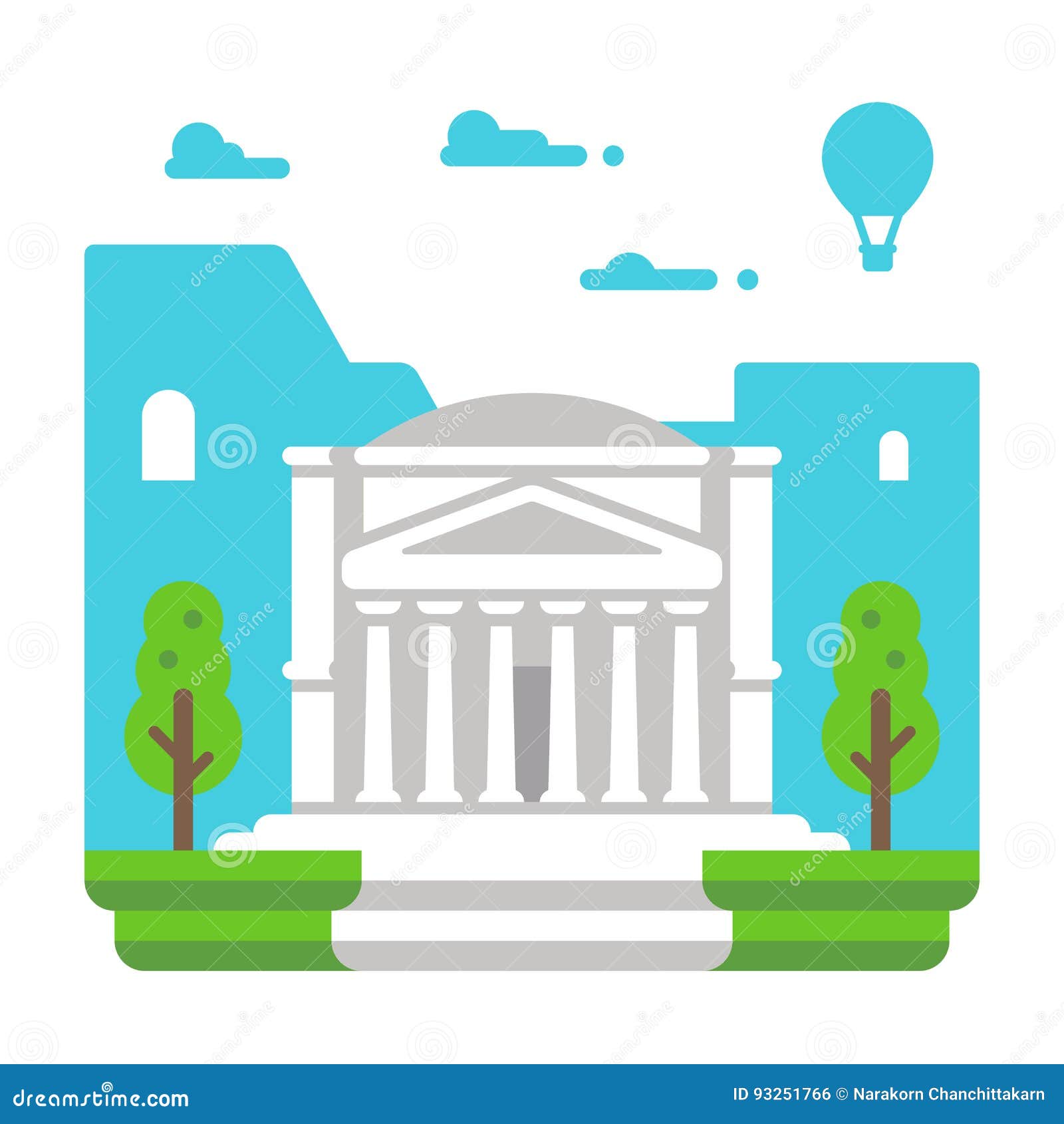 Flat design Pantheon Rome stock illustration. Illustration of building ...