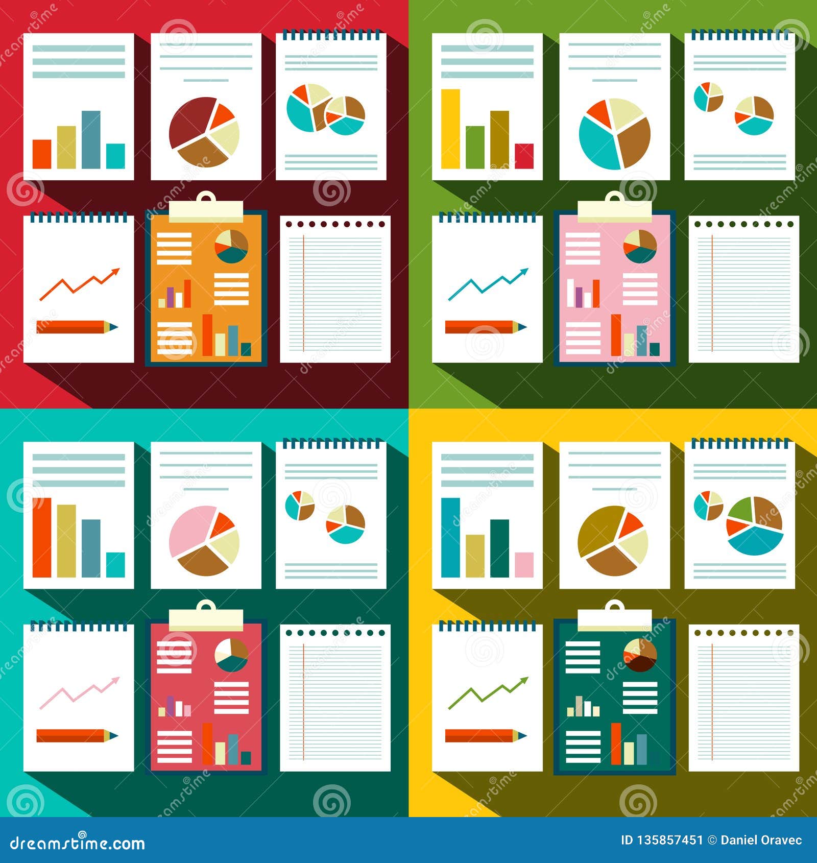 Flat Design Paperwork Background with Graphs Stock Vector ...