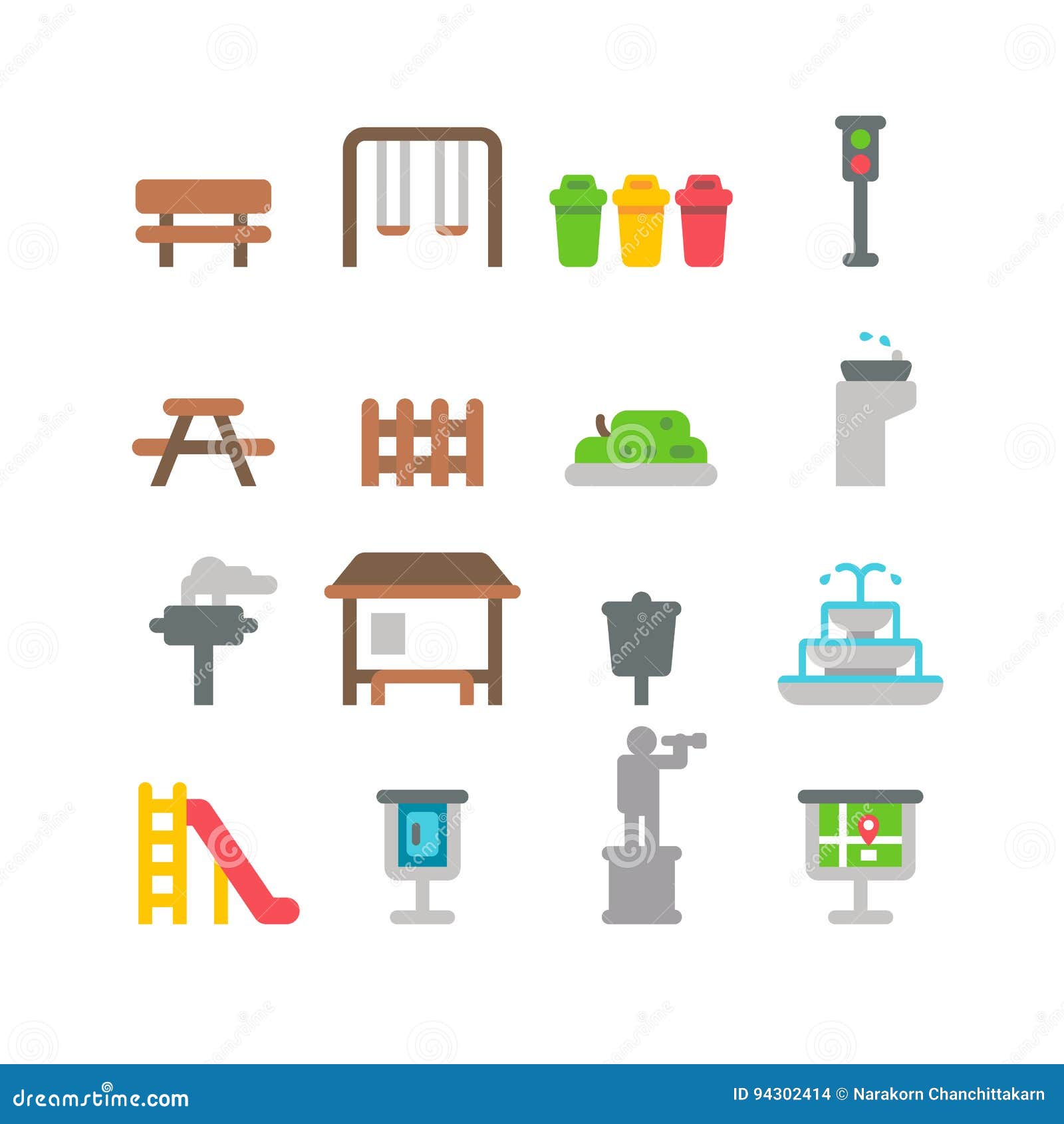 Flat design park item set stock vector. Illustration of flat - 94302414