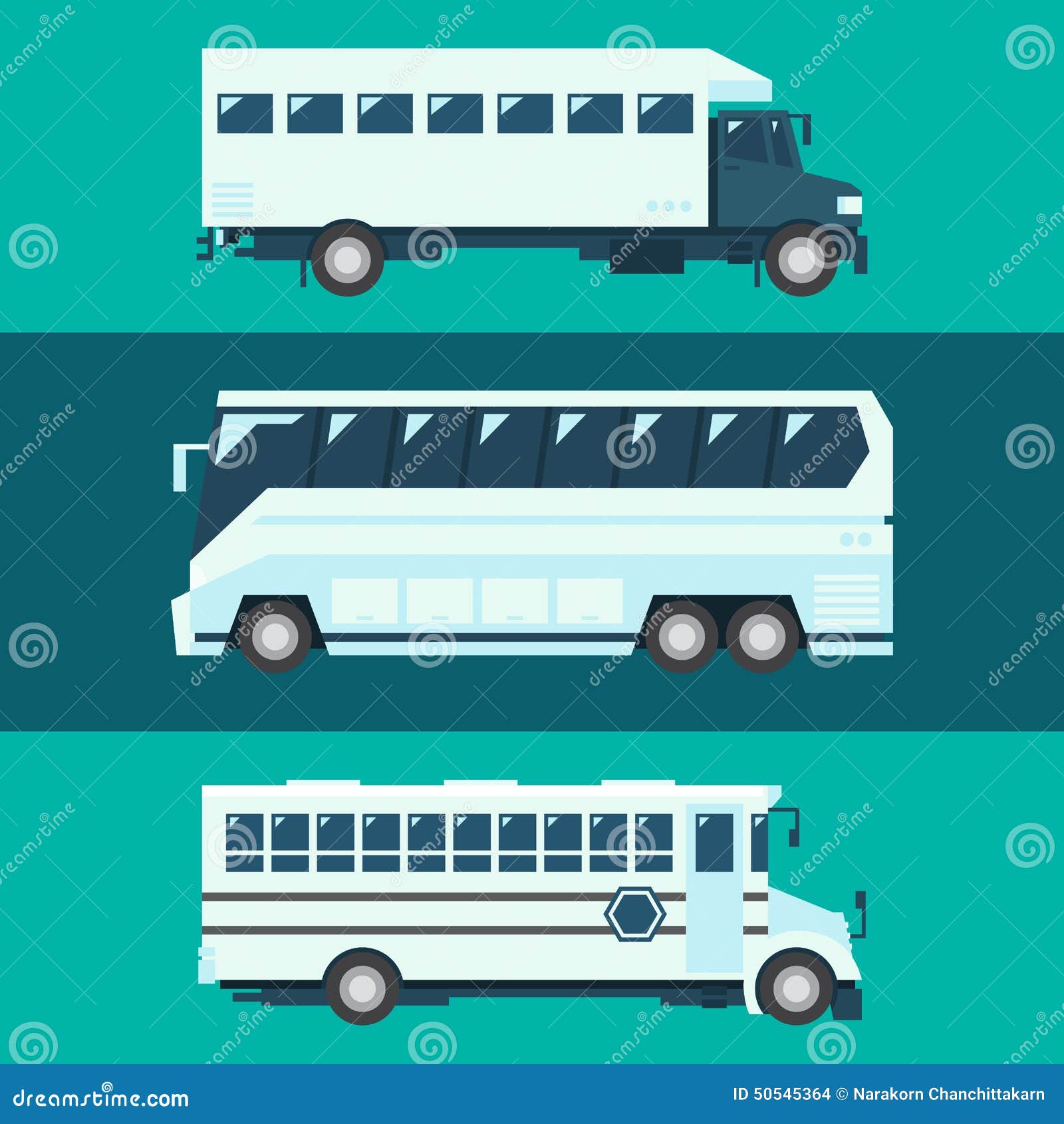 Flat Design of Passenger Bus Set Stock Vector - Illustration of auto ...