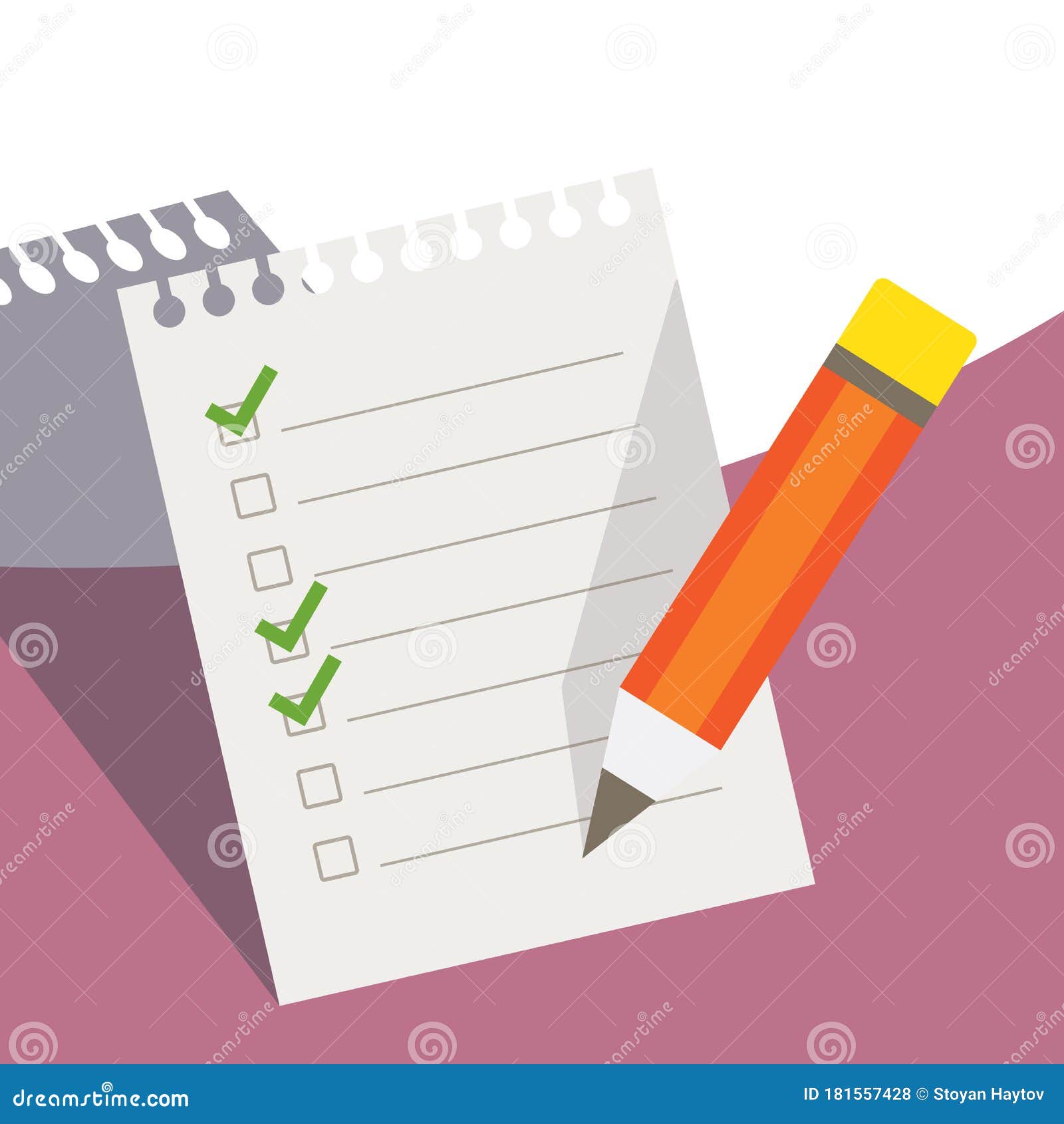 Flat Design Pencil with Blank Task Sheet Stock Vector - Illustration of ...