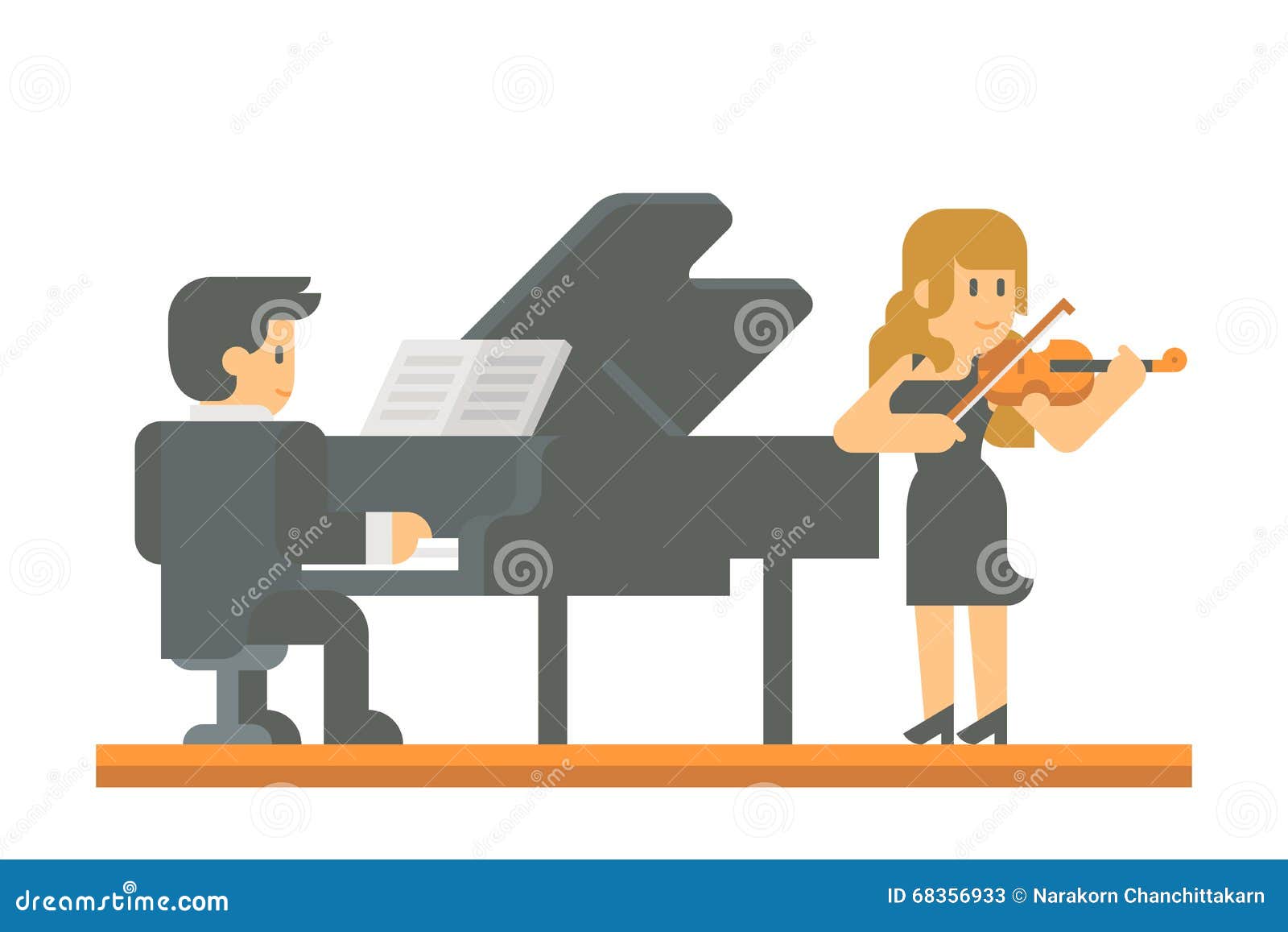 Flat Design Piano and Violin Duet Stock Vector - Illustration of ...