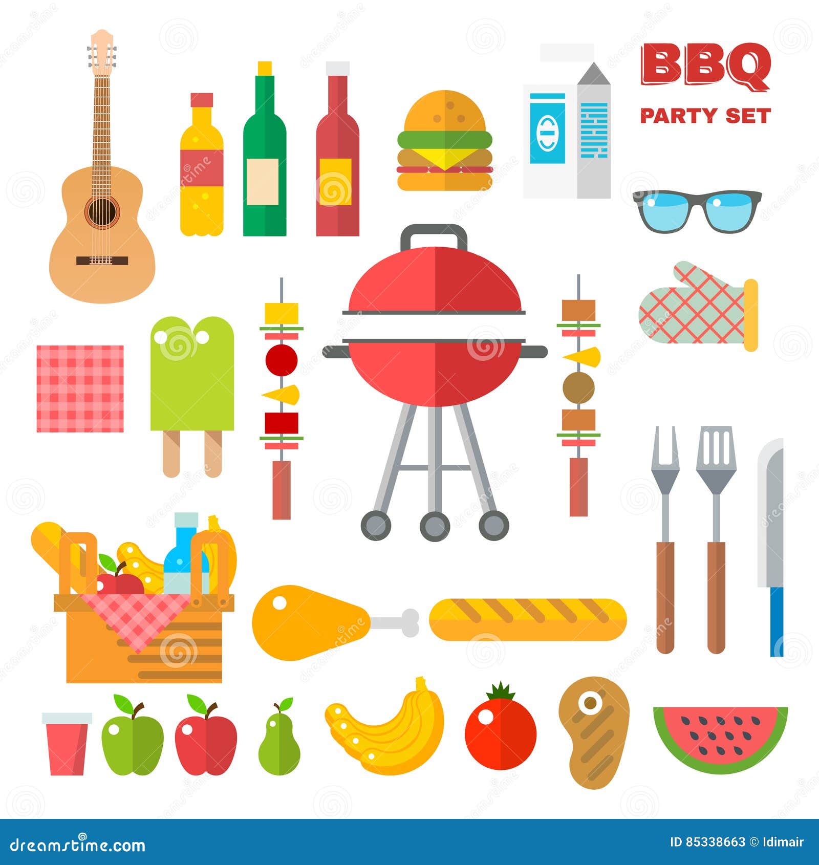 Flat Design Picnic BBQ Elements Vector Stock Vector - Illustration of ...