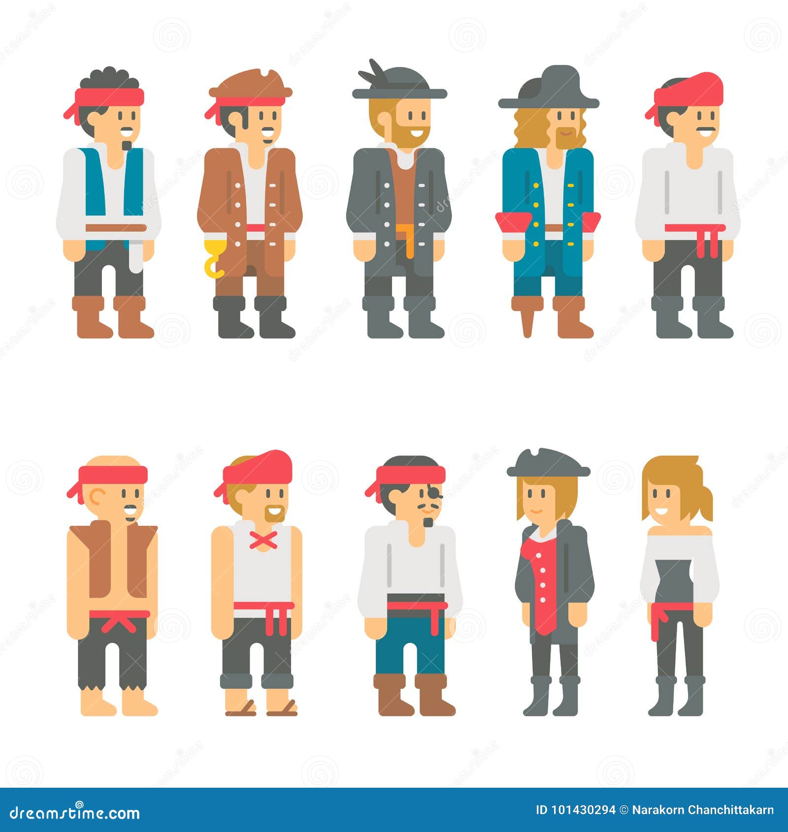 Flat Design Pirate Characters Set Stock Vector - Illustration of sailor ...