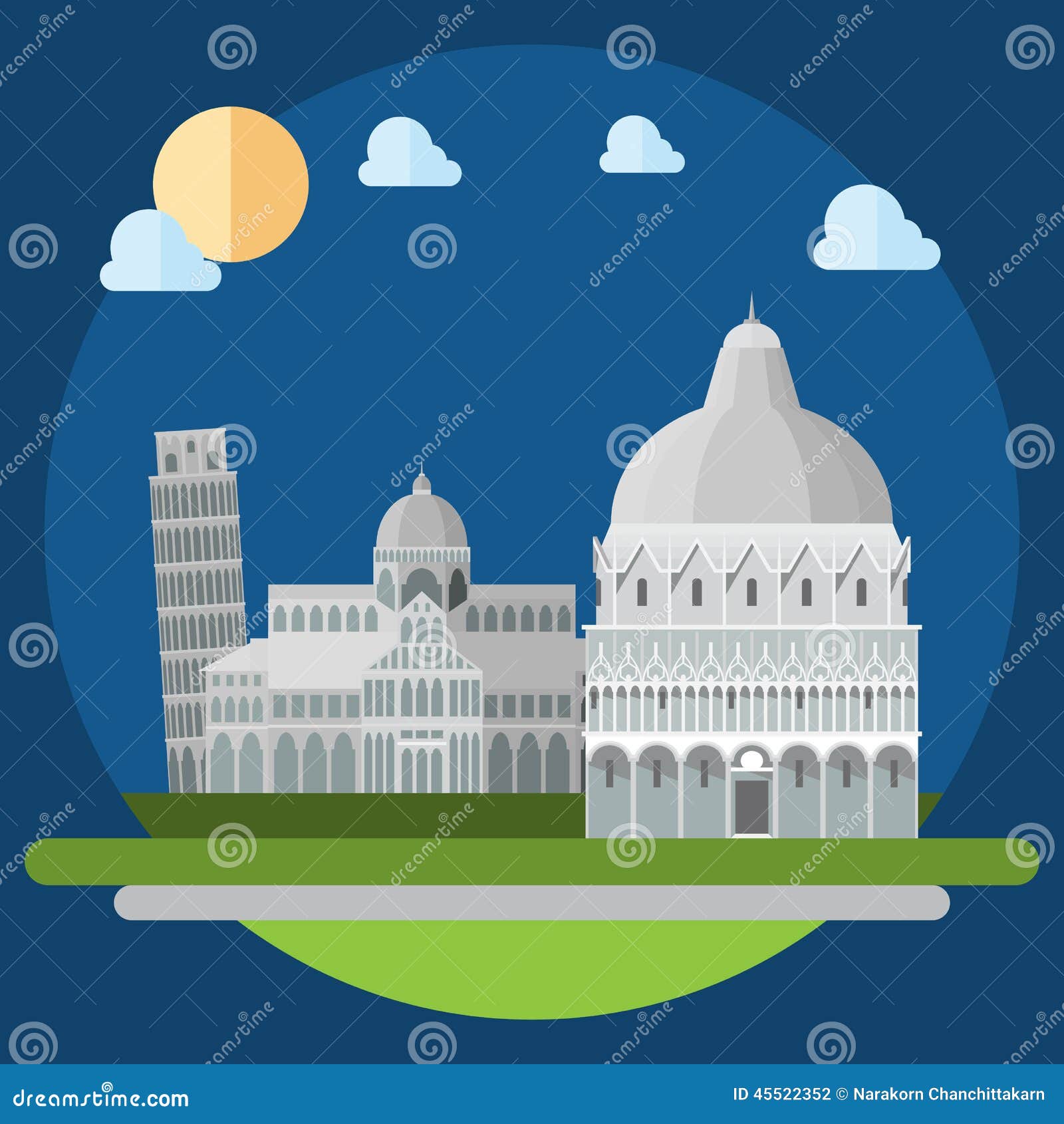 Flat Design of Piza Square Buildings Stock Vector - Illustration of ...