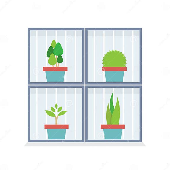 Flat Design Potted Plants in the Box Stock Vector - Illustration of ...