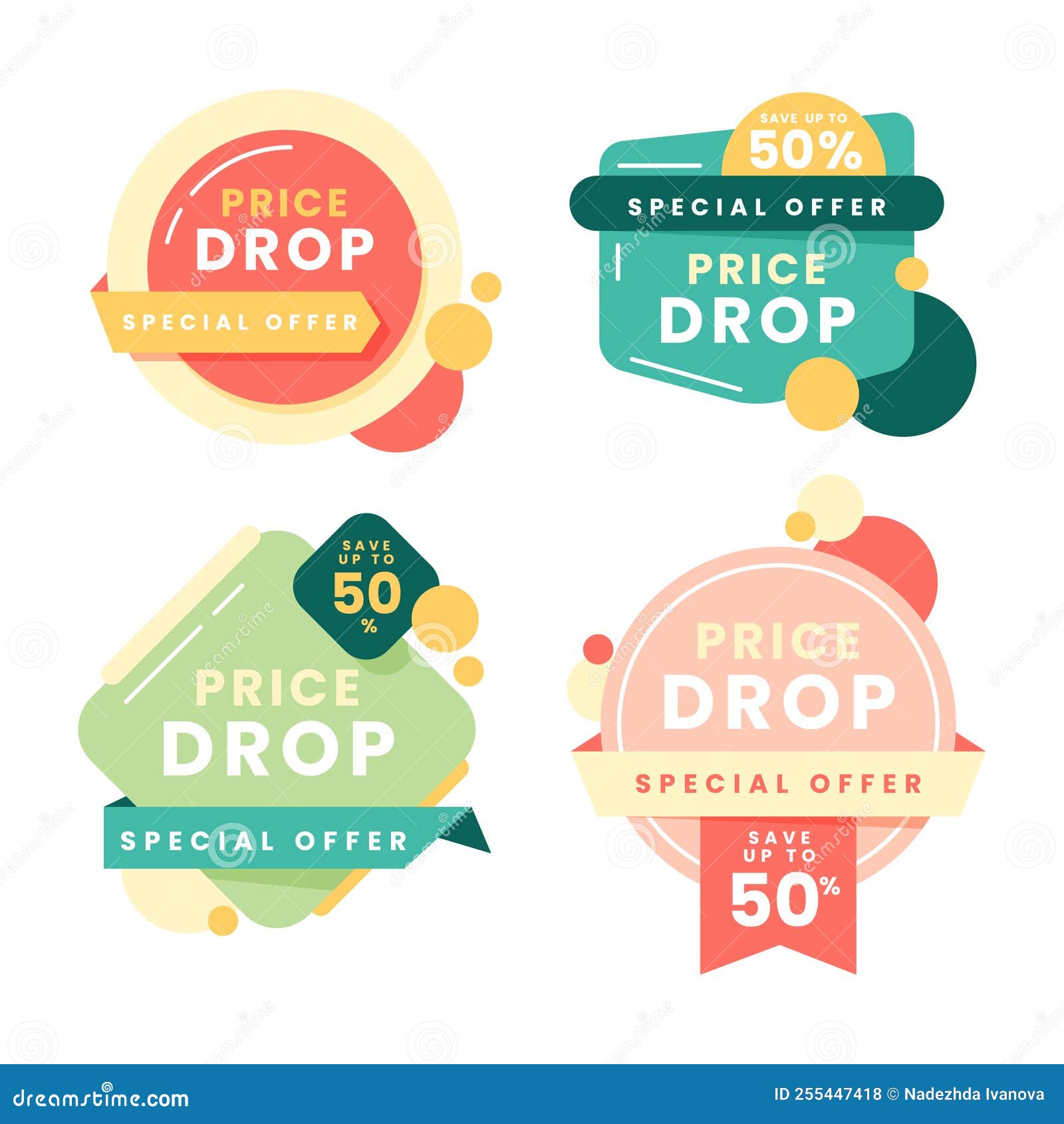 Flat Design Price Drop Label Set Vector Illustration. Stock Vector ...