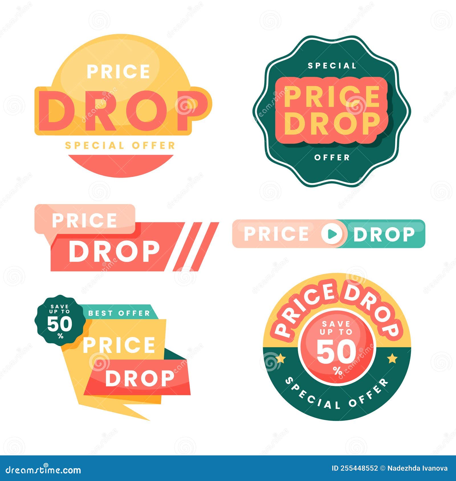 Flat Design Price Drop Label Set Vector Illustration. Stock Vector ...