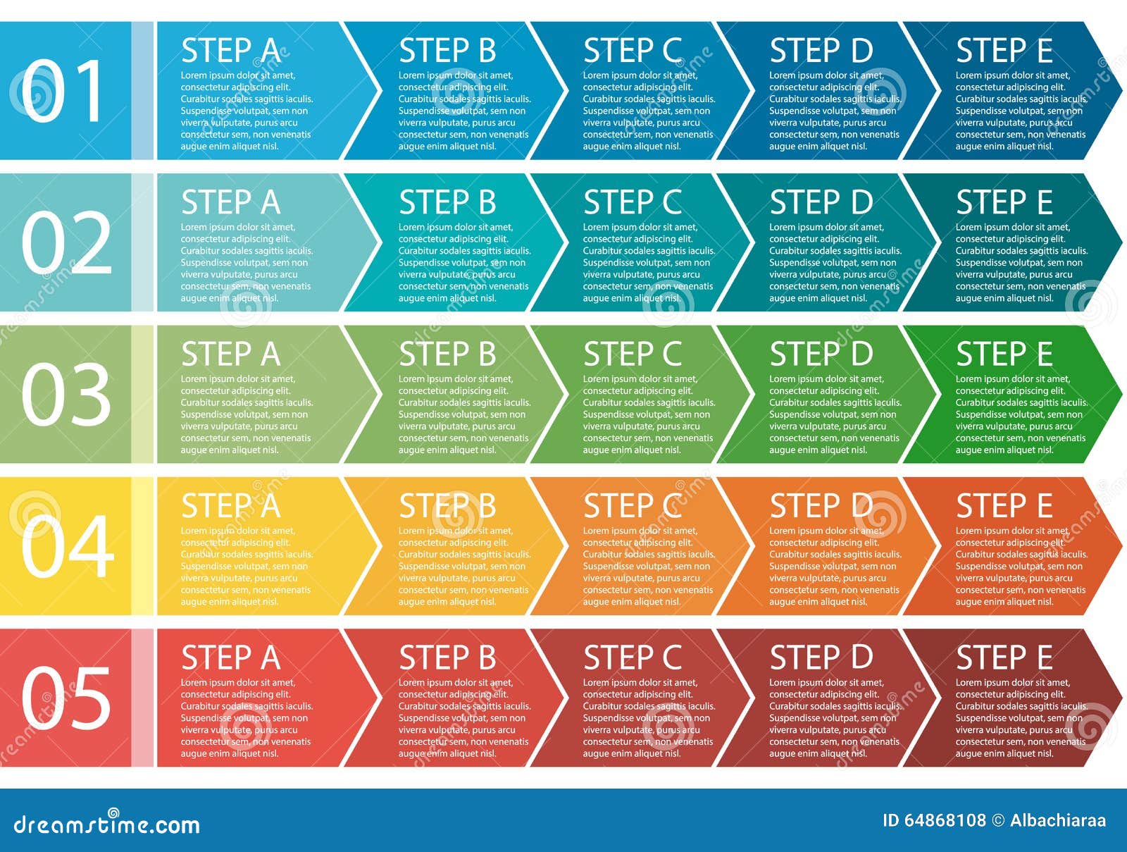 Flat Design. Process Arrows Boxes. Five Steps. Stock Vector ...