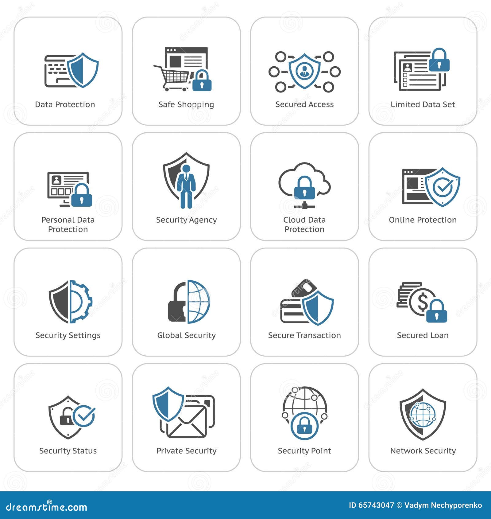 Flat Design Protection and Security Icons Set. Stock Illustration ...