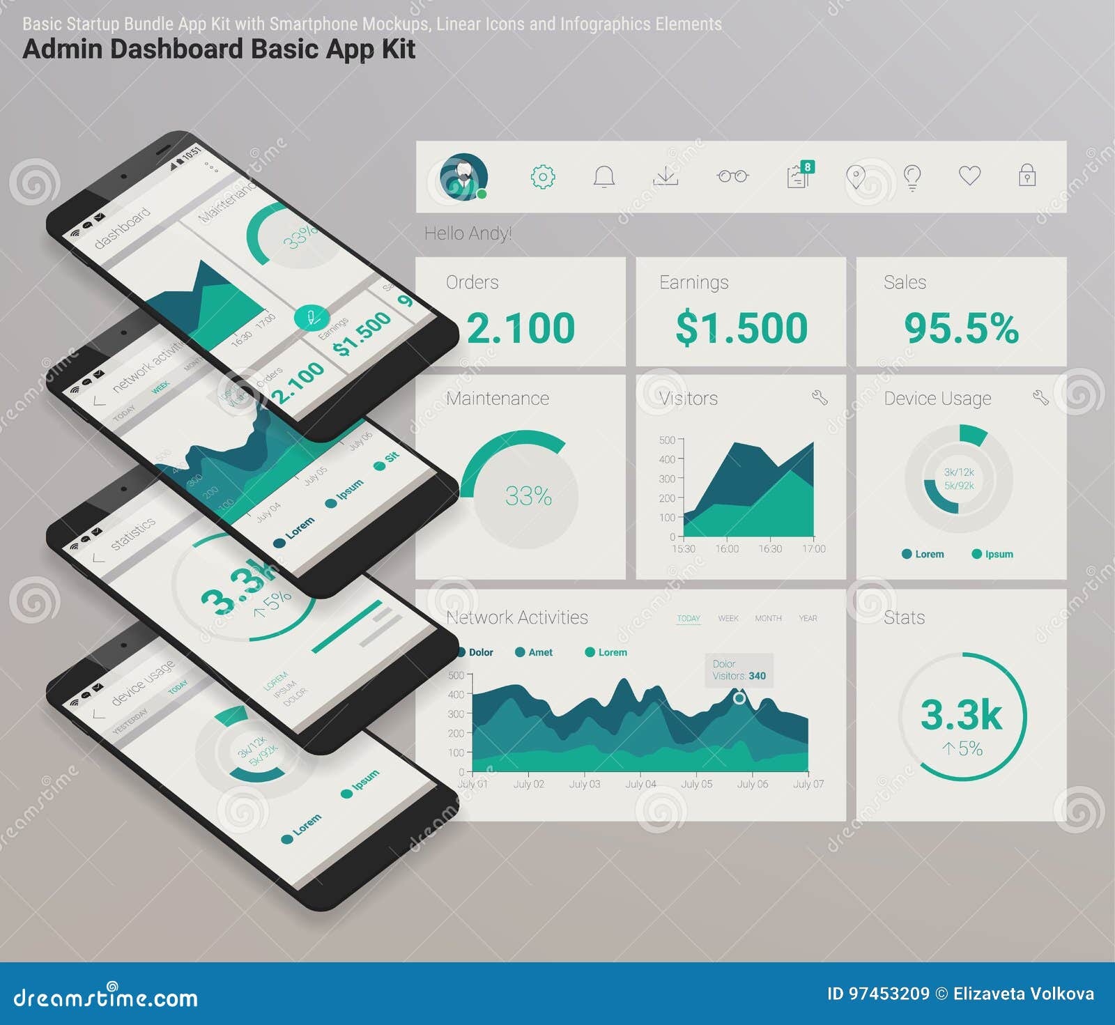 Flat Design Responsive Admin Dashboard UI Mobile App with 3d Mockups ... Flat Design Responsive Admin Dashboard UI Mobile App with 3d Mockups ...