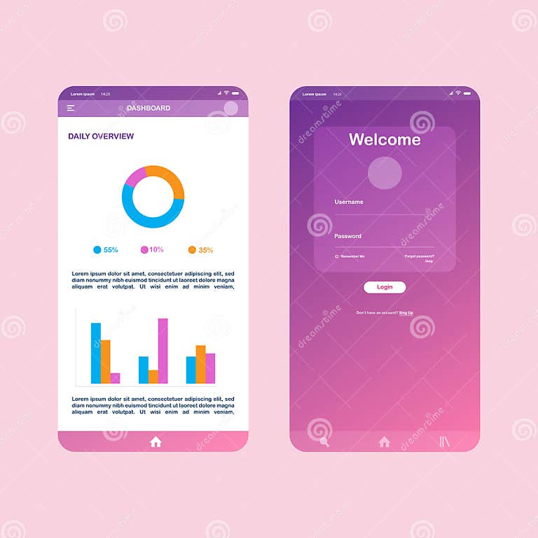 Flat Design Responsive Admin Dashboard UI Mobile App. UI Mobile Log in and Dashboard App Stock ...