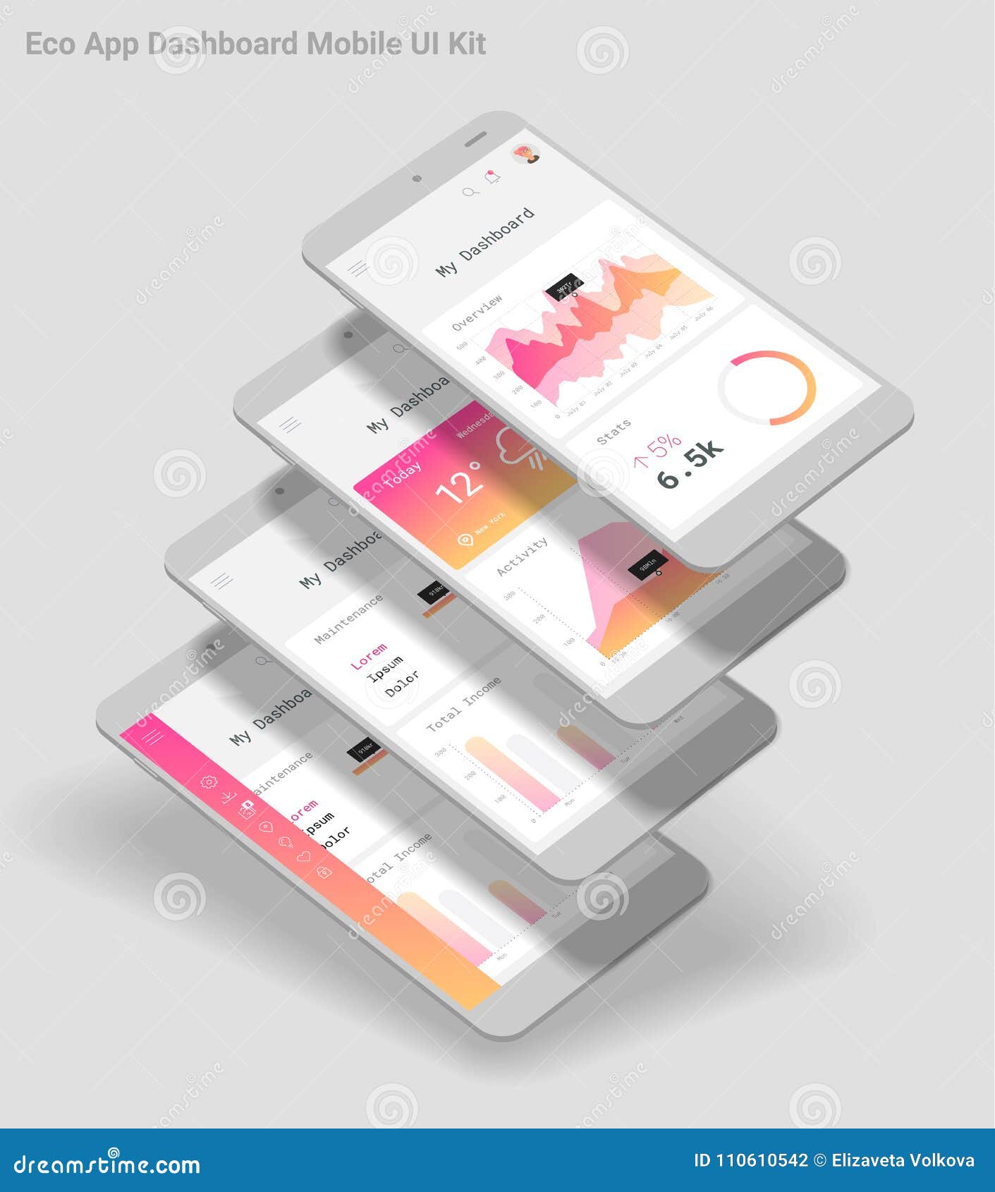 Flat Design Responsive Admin Dashboard UI Mobile App with 3d Mockups ...