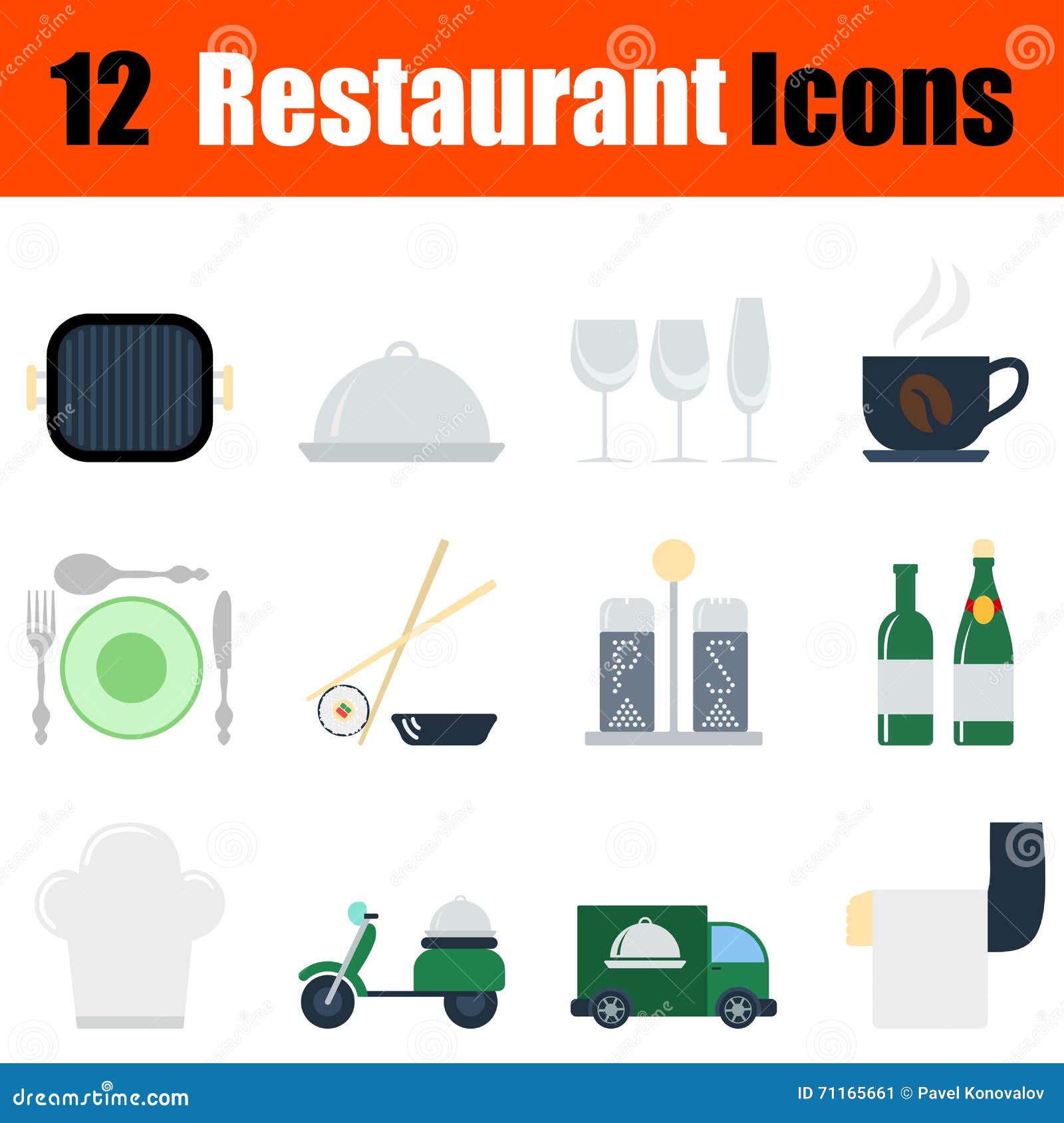 Flat Design Restaurant Icon Set Stock Vector - Illustration of chef ...