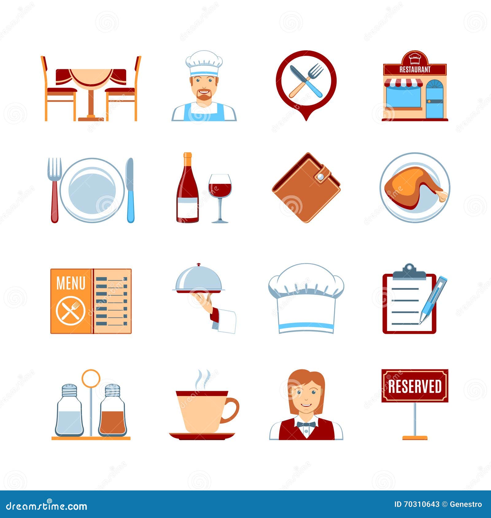 Flat Design Restaurant Icons Stock Vector - Illustration of dinner ...