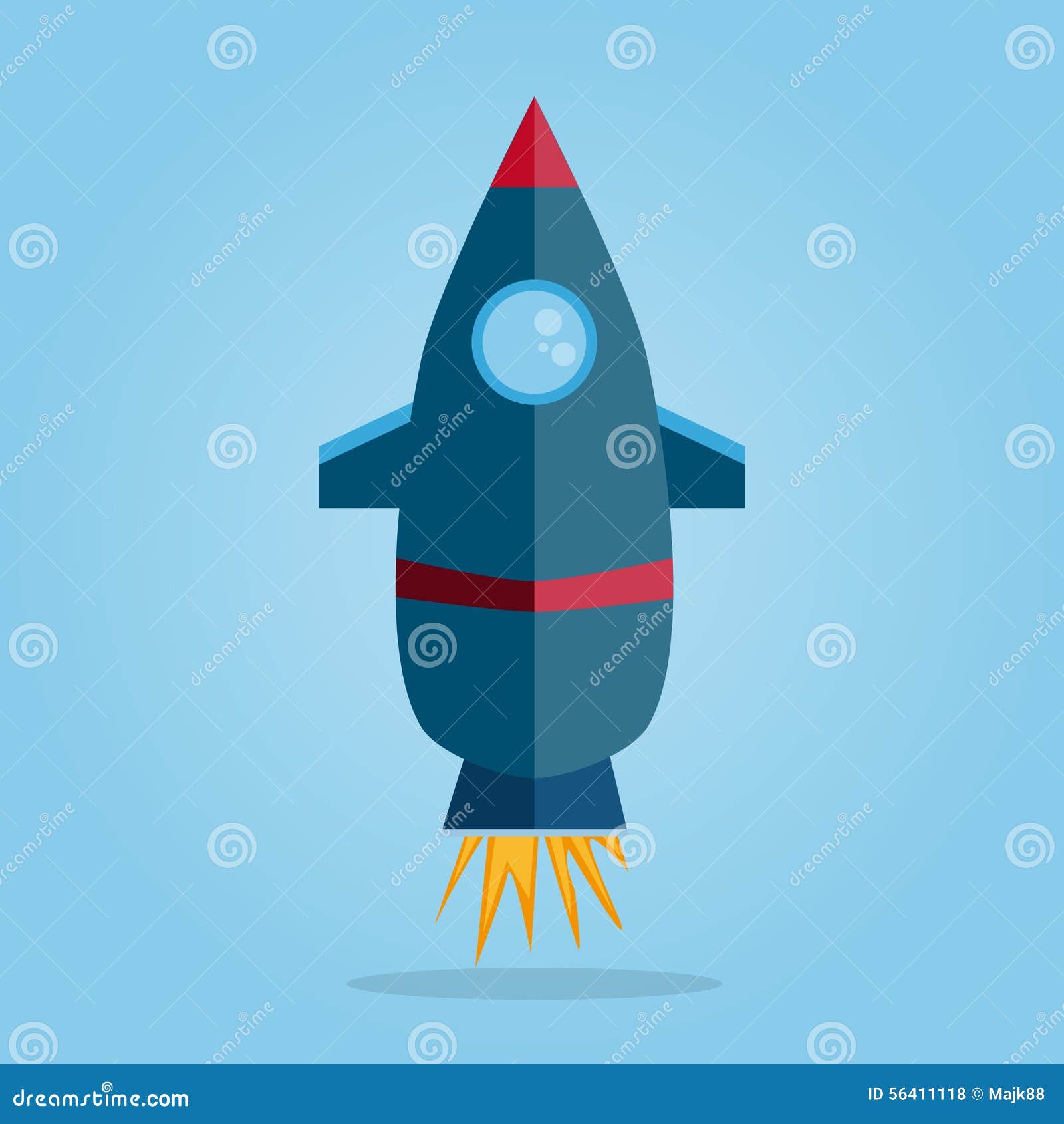 Flat Design Rocket with Blue Background Stock Illustration ...