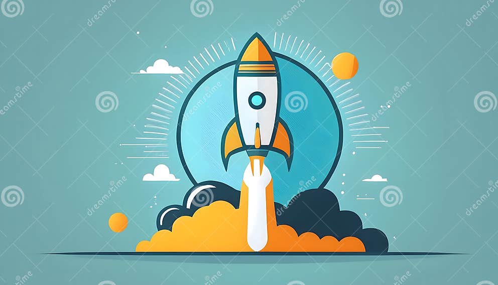 Flat Design of a Rocket Launch Representing Startup Growth Stock ...