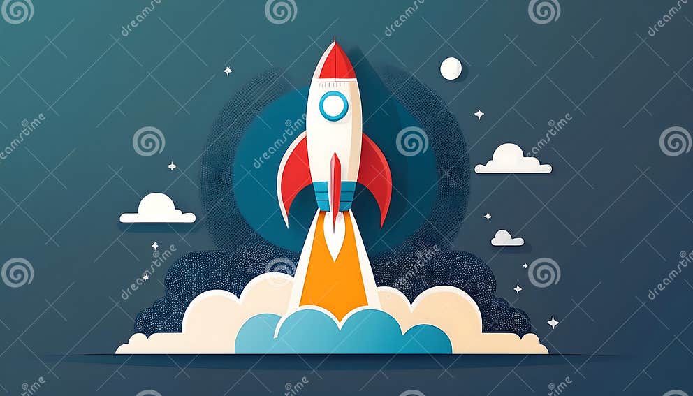 Flat Design of a Rocket Launch Representing Startup Growth Stock ...