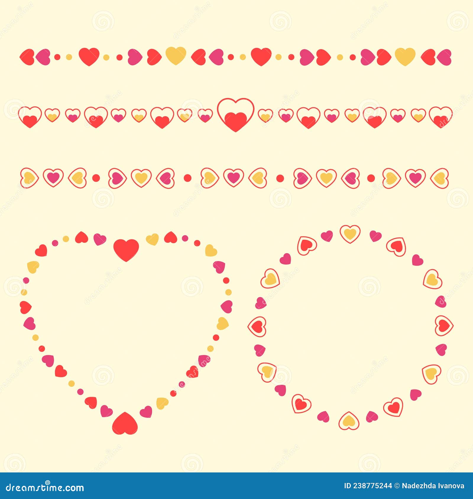 Flat Design Romantic Hearts Frame Set Vector Illustration. Stock Vector ...