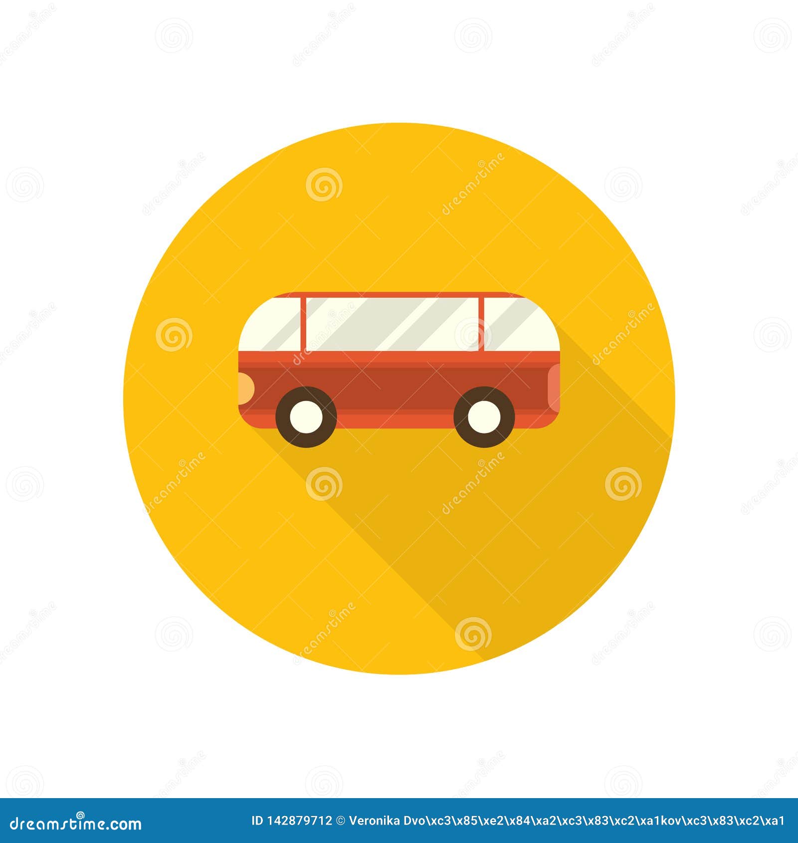 Flat Design Round Icon with Bus. Vector Illustration Stock Vector ...