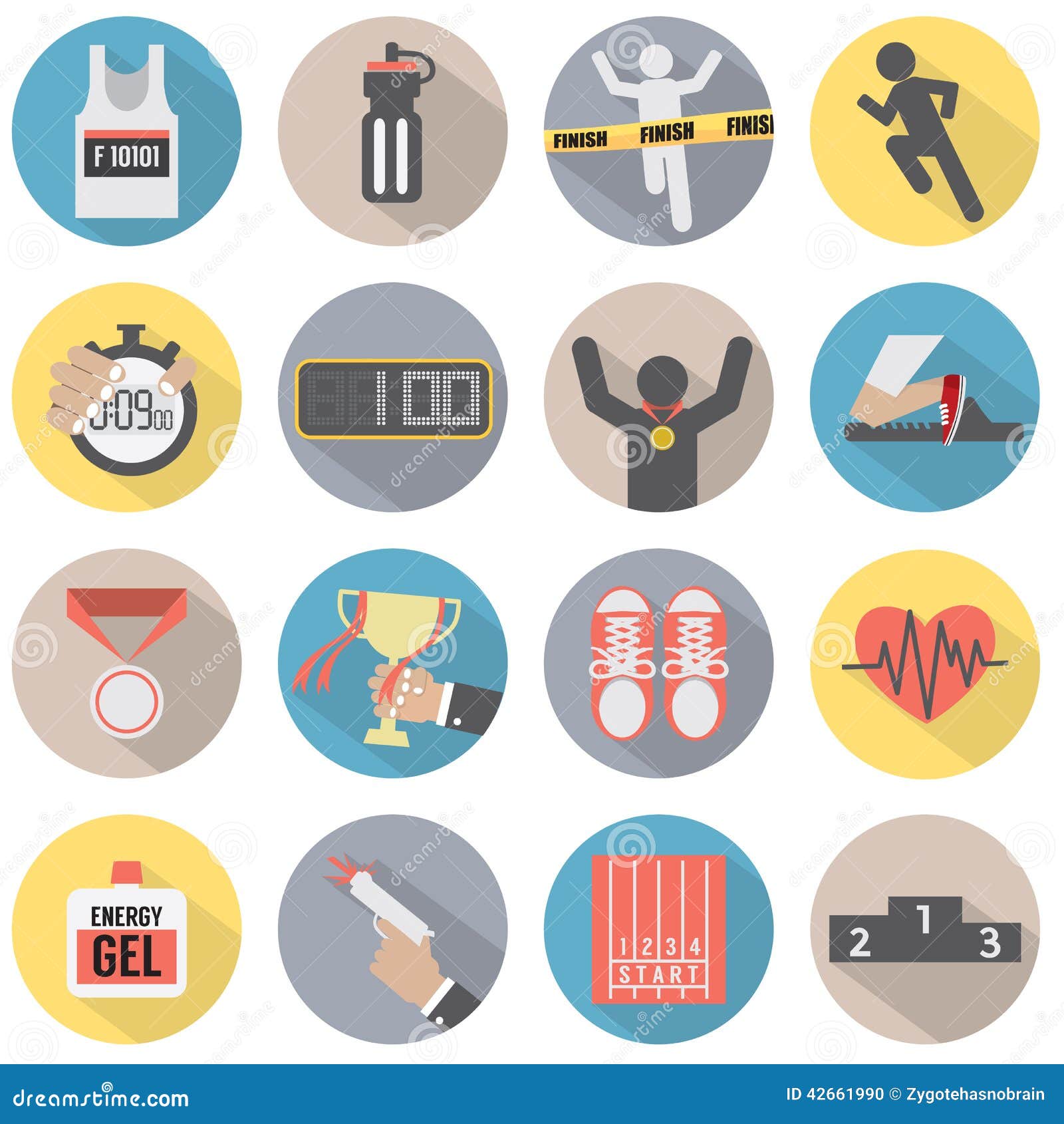 Flat Design Run Icon Set stock vector. Illustration of countdown - 42661990