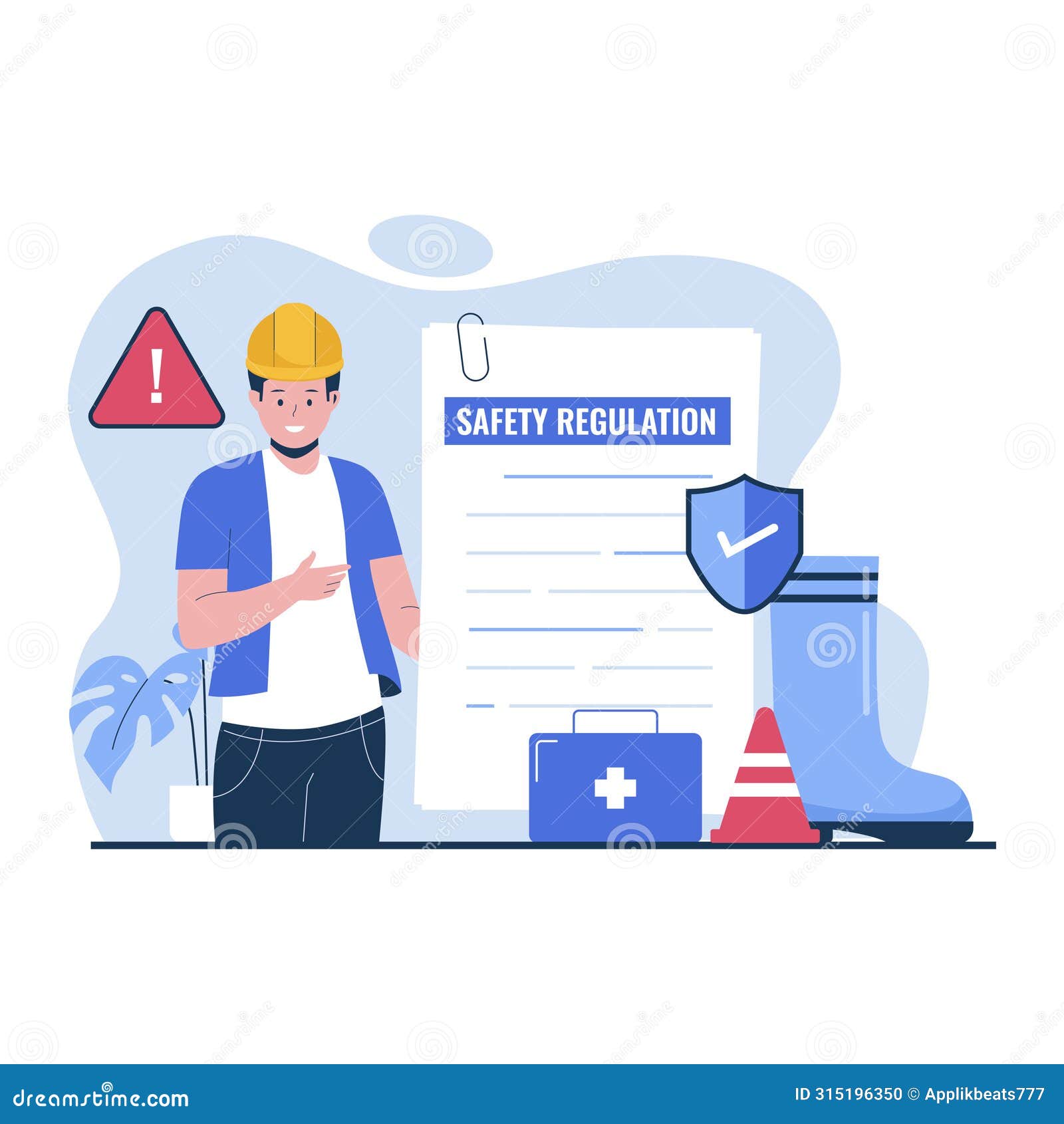 Flat Design of Safety Regulations for People Work Stock Illustration ...