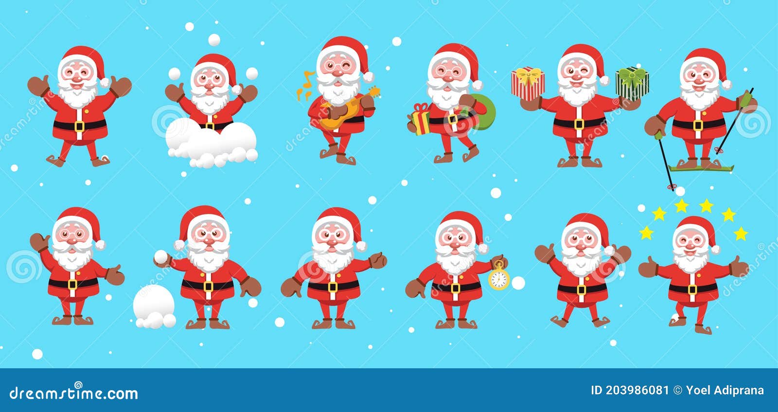Flat Design of Santa Claus in Various Poses Stock Vector - Illustration ...