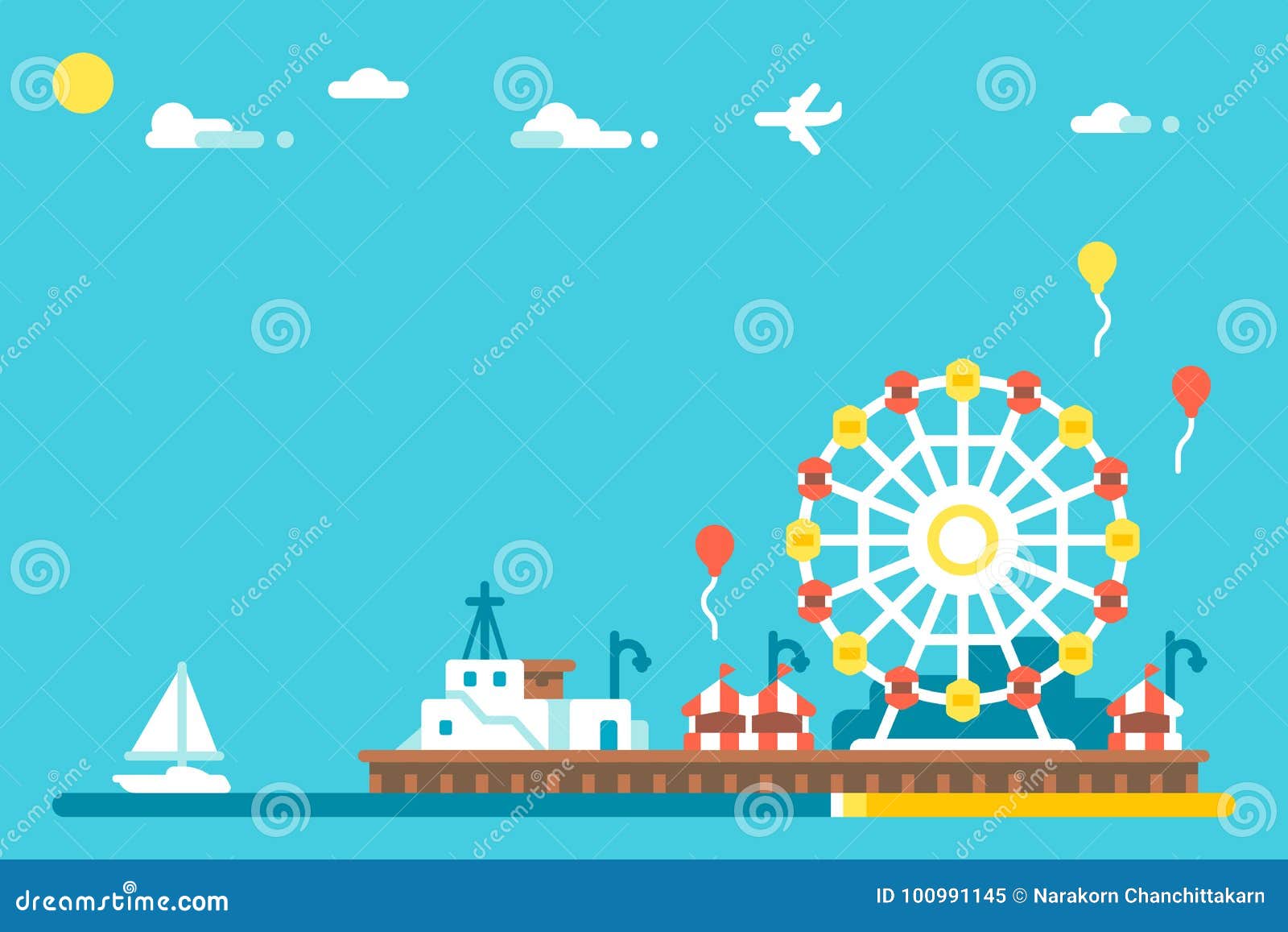 Santa Monica California Icon Vector Art Design Skyline Flat City ...