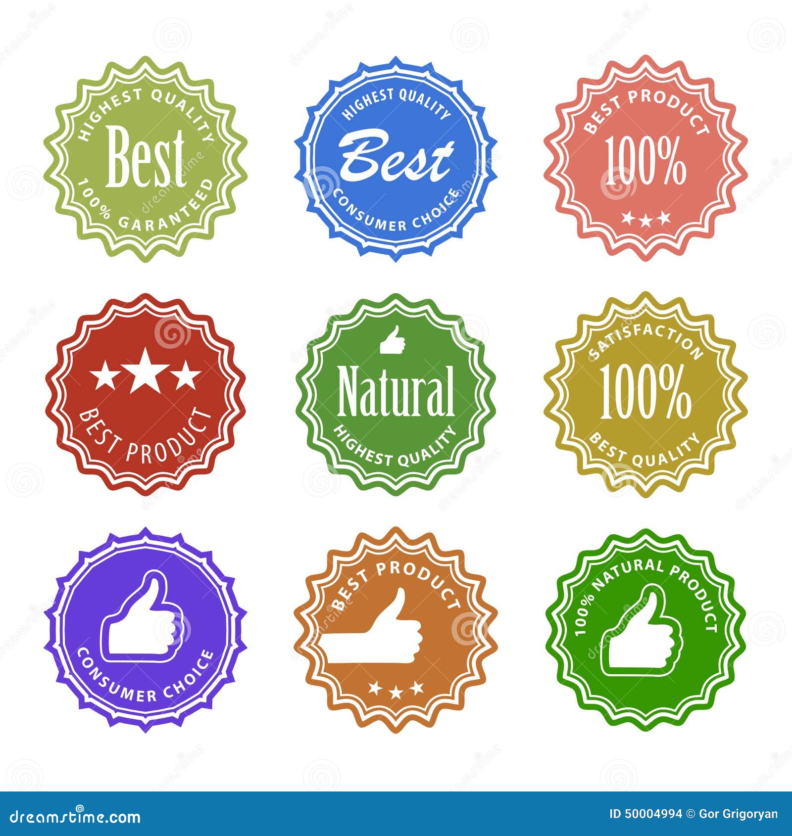 Flat Design Satisfaction Guarantee Labels with Gesture Hand Stock ...