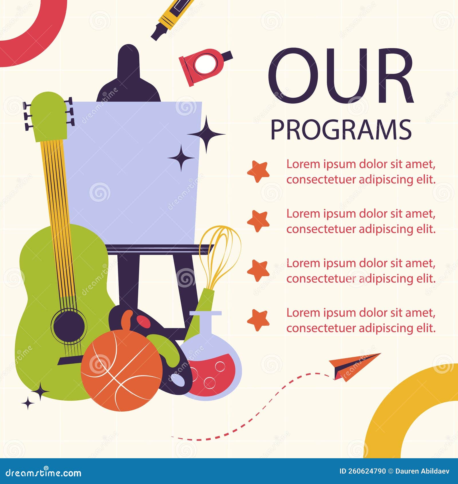 Flat Design after School Activities Post Vector Illustration. Stock ...