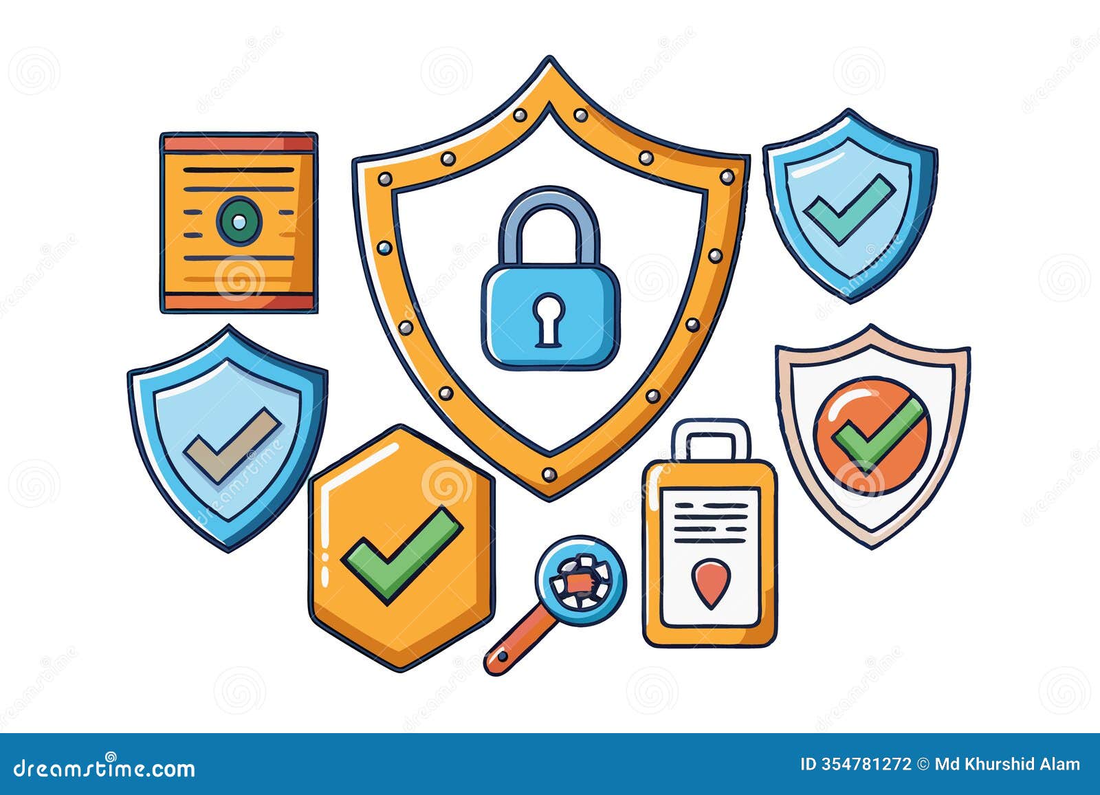 Flat Design Security Icons Collection Featuring Shields, Locks, and ...