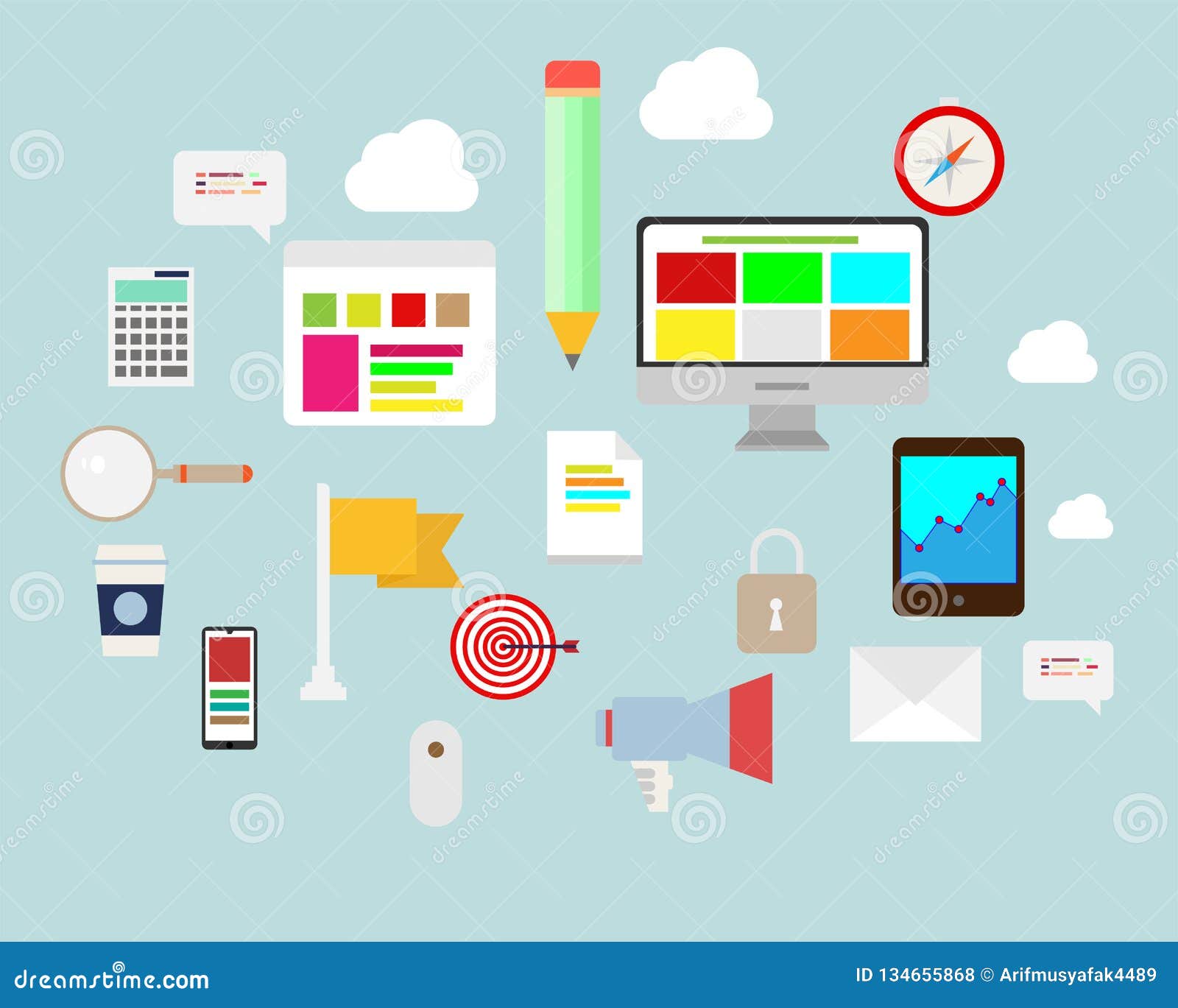 Flat Design Set. Communication, Computer, Message, Infographics and ...