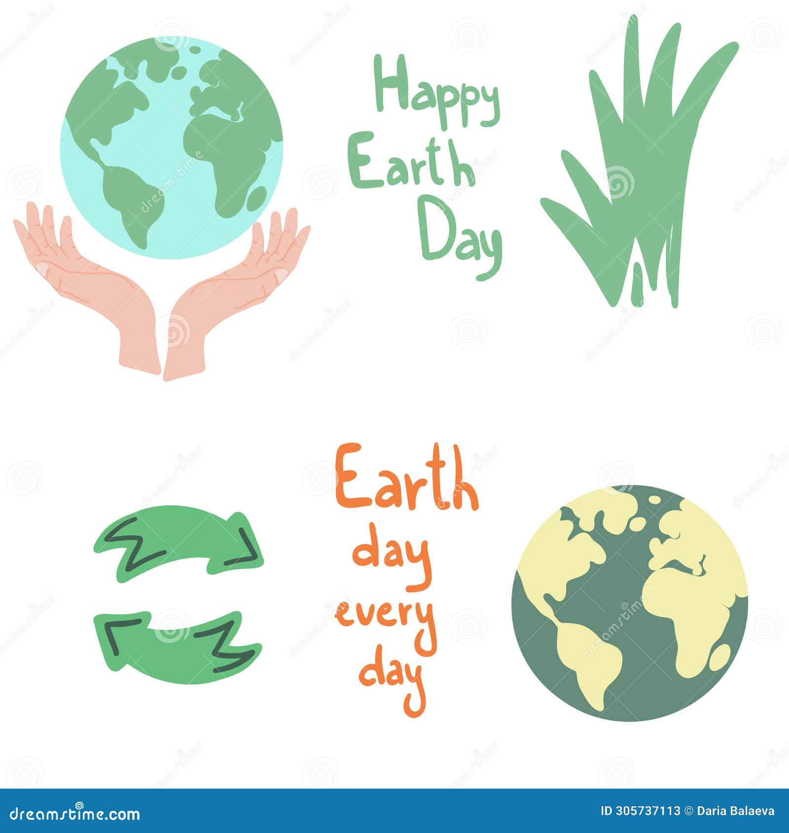 Flat Design Set with Earth Day Icons Planets Hands Stock Vector ...