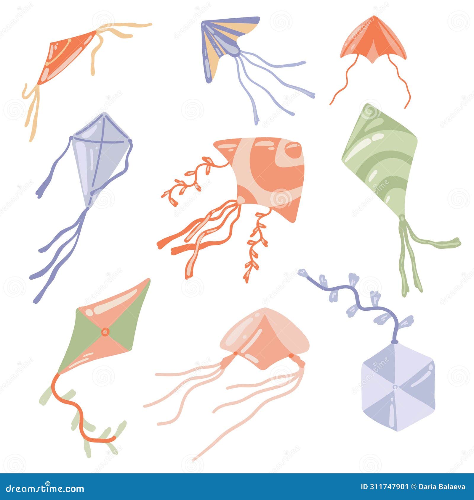 Flat Design Set with Kites Different Types Pastel Colours Stock Vector ...