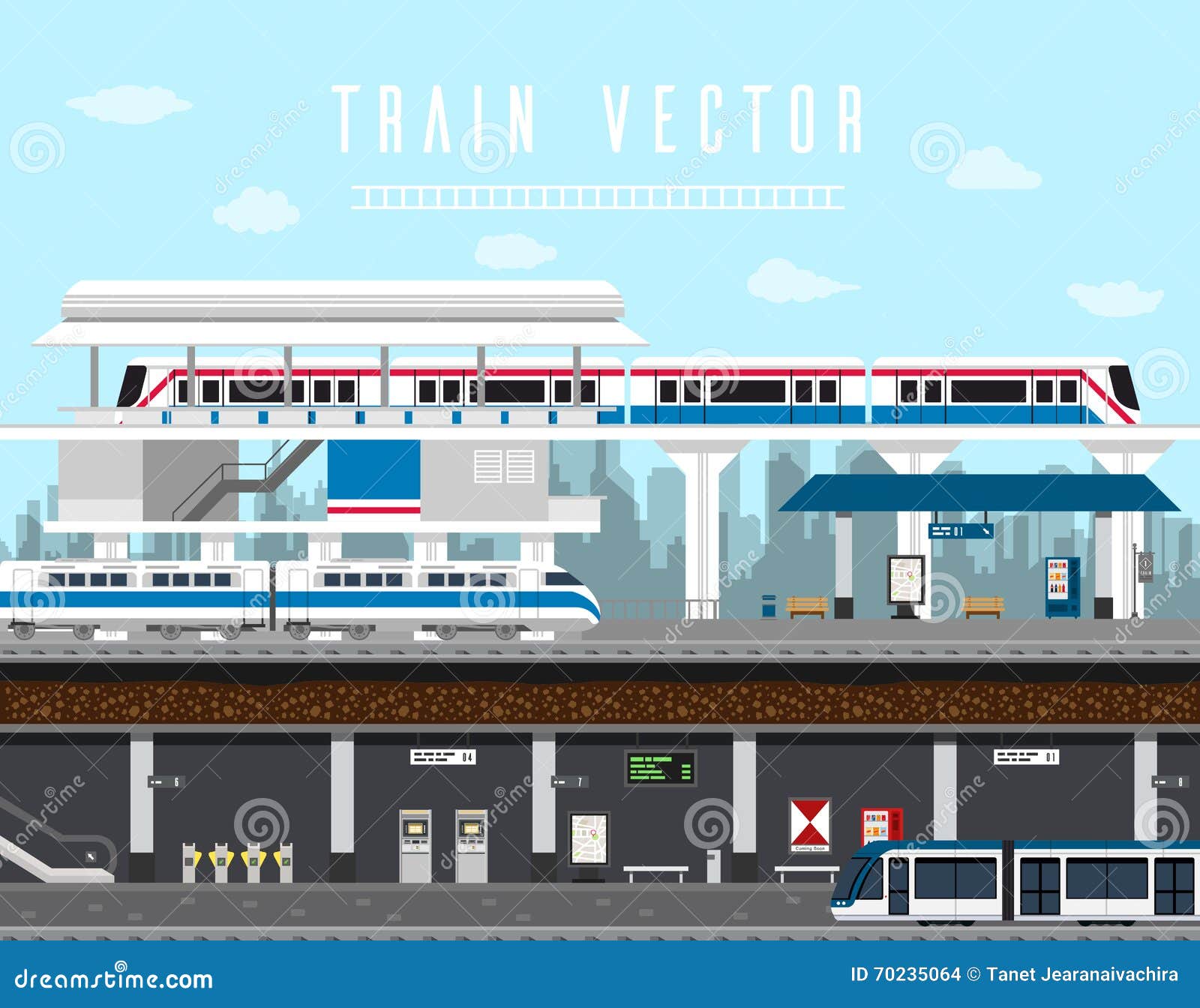 Flat Design Set of Train, Sky Train, Subway Vector. Stock Vector ...