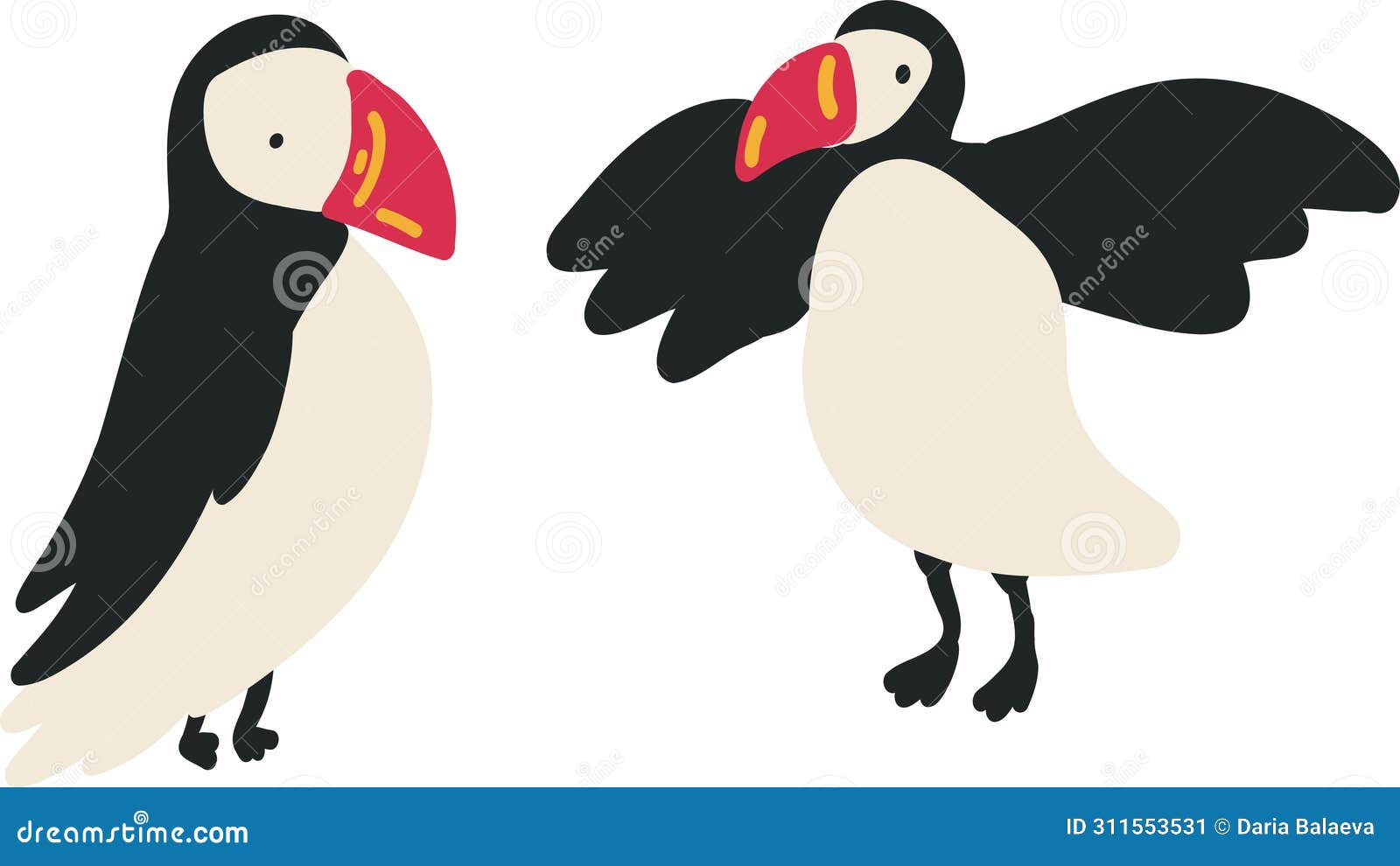 Flat Design Set of Two Puffins Stock Vector - Illustration of feathers ...