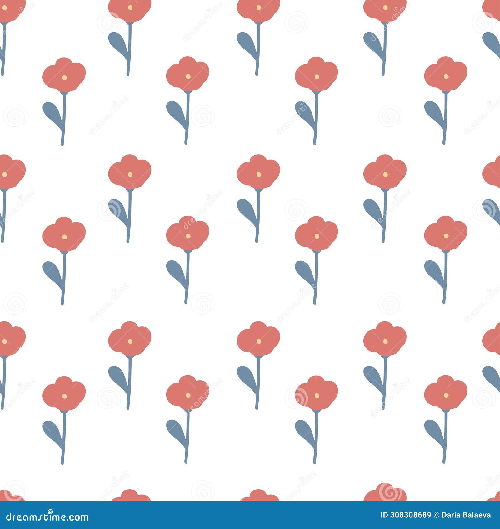 Flat Design Simple Red Flowers Seamless Pattern Stock Vector ...